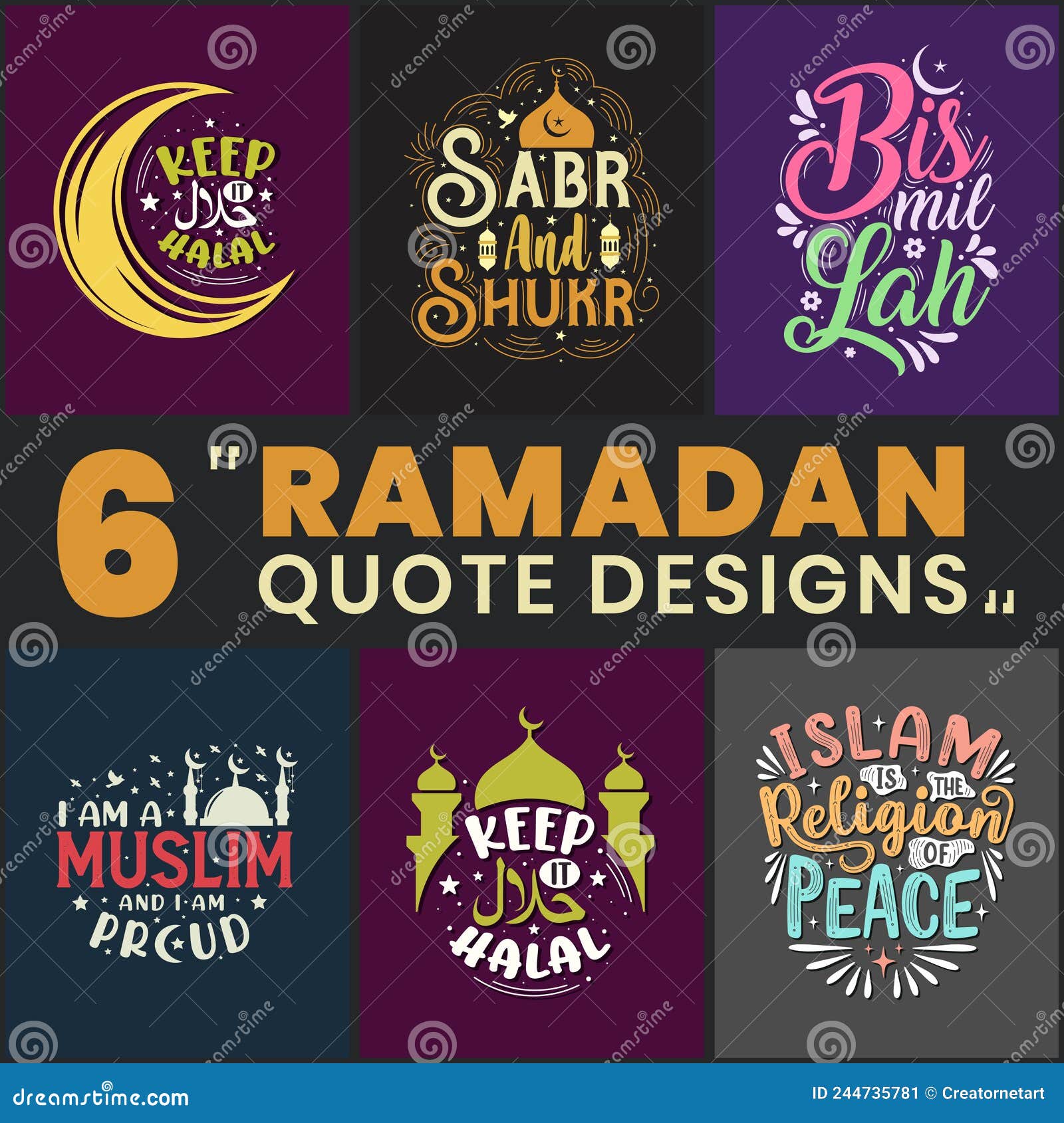 Ramadan Bundle. 6 Ramadan Quotes, Islamic Design Bundles Stock Vector ...