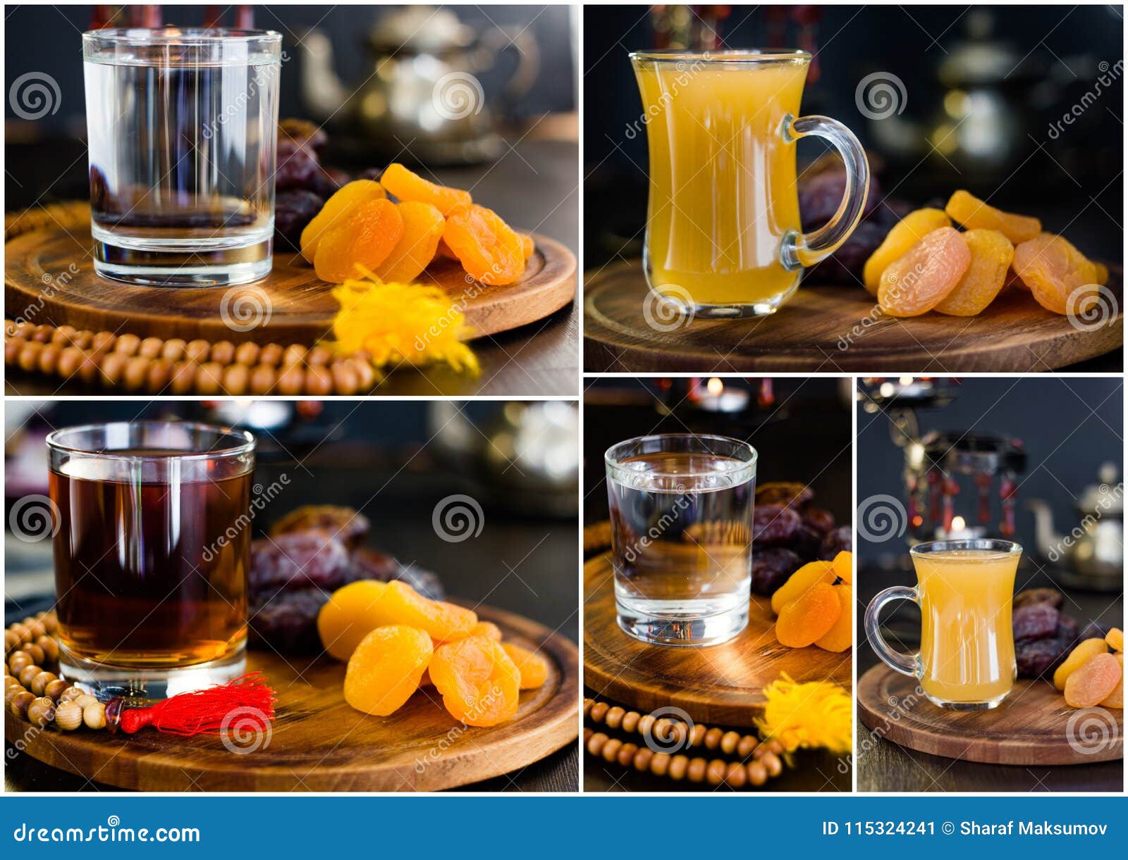 Ramadan Collage - Iftar Juice, Tea and Water. Stock Image - Image of ...