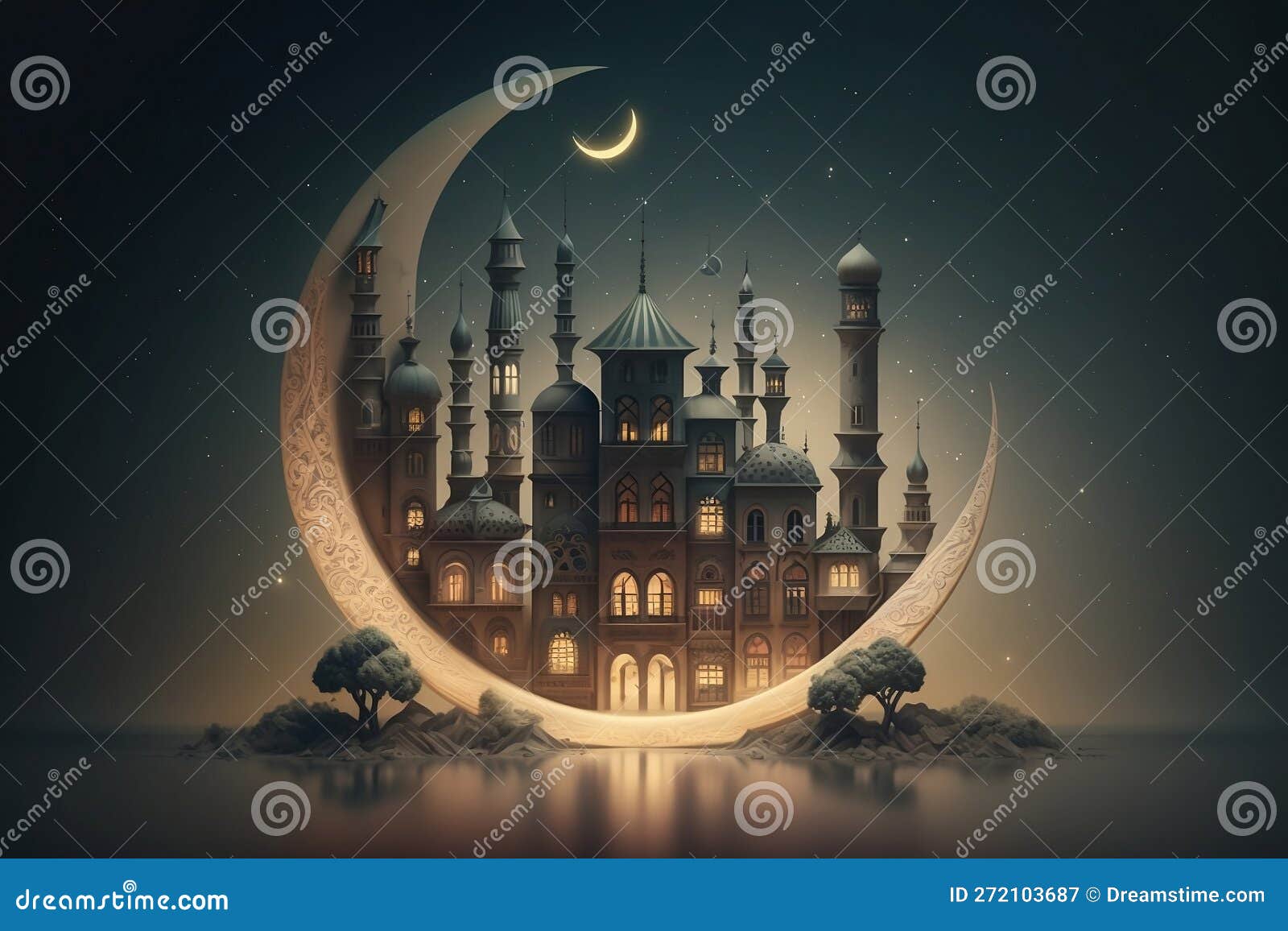 Ramadan crescent moon stock illustration. Illustration of full - 272103687