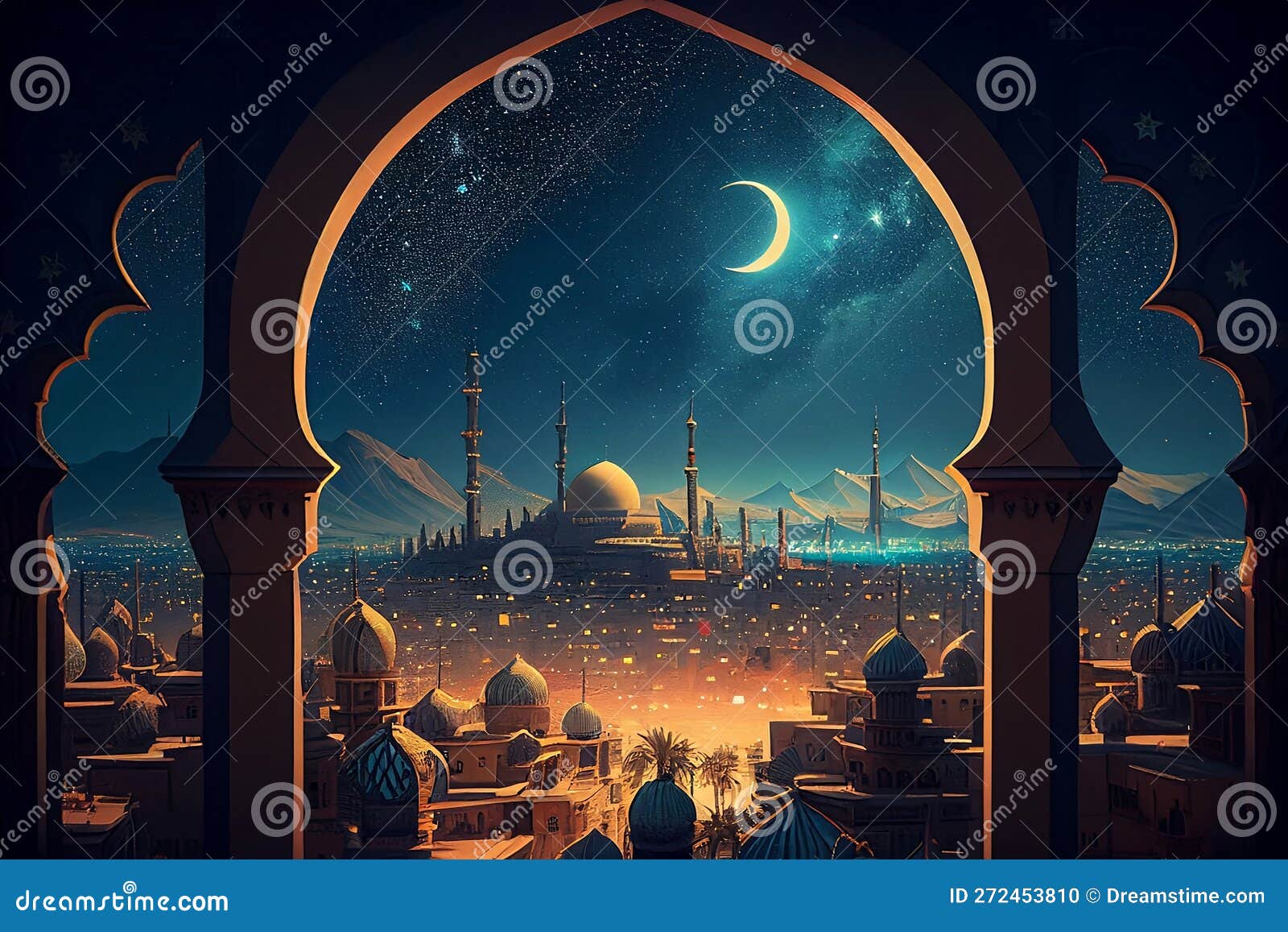 Ramadan Crescent Moon Lanterns Isolated Coloring Cartoon Vector ...