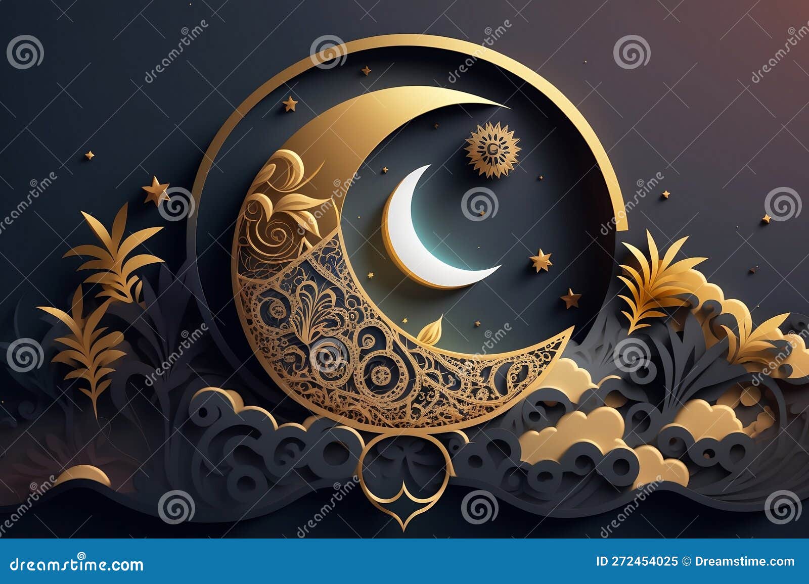 Ramadan Crescent Moon Lanterns Isolated Coloring Cartoon Vector ...