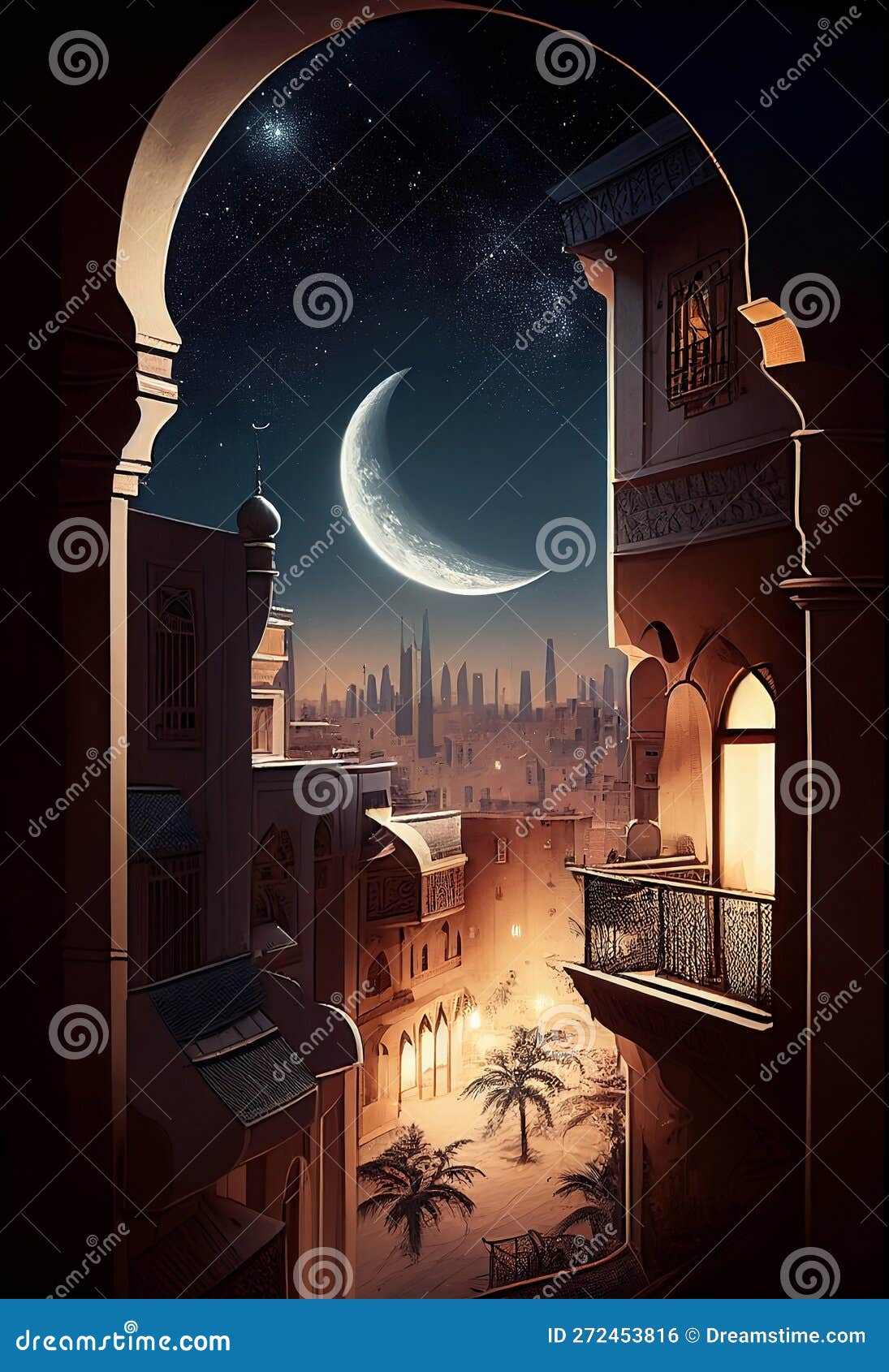 Ramadan Crescent Moon Lanterns Isolated Coloring Cartoon Vector ...