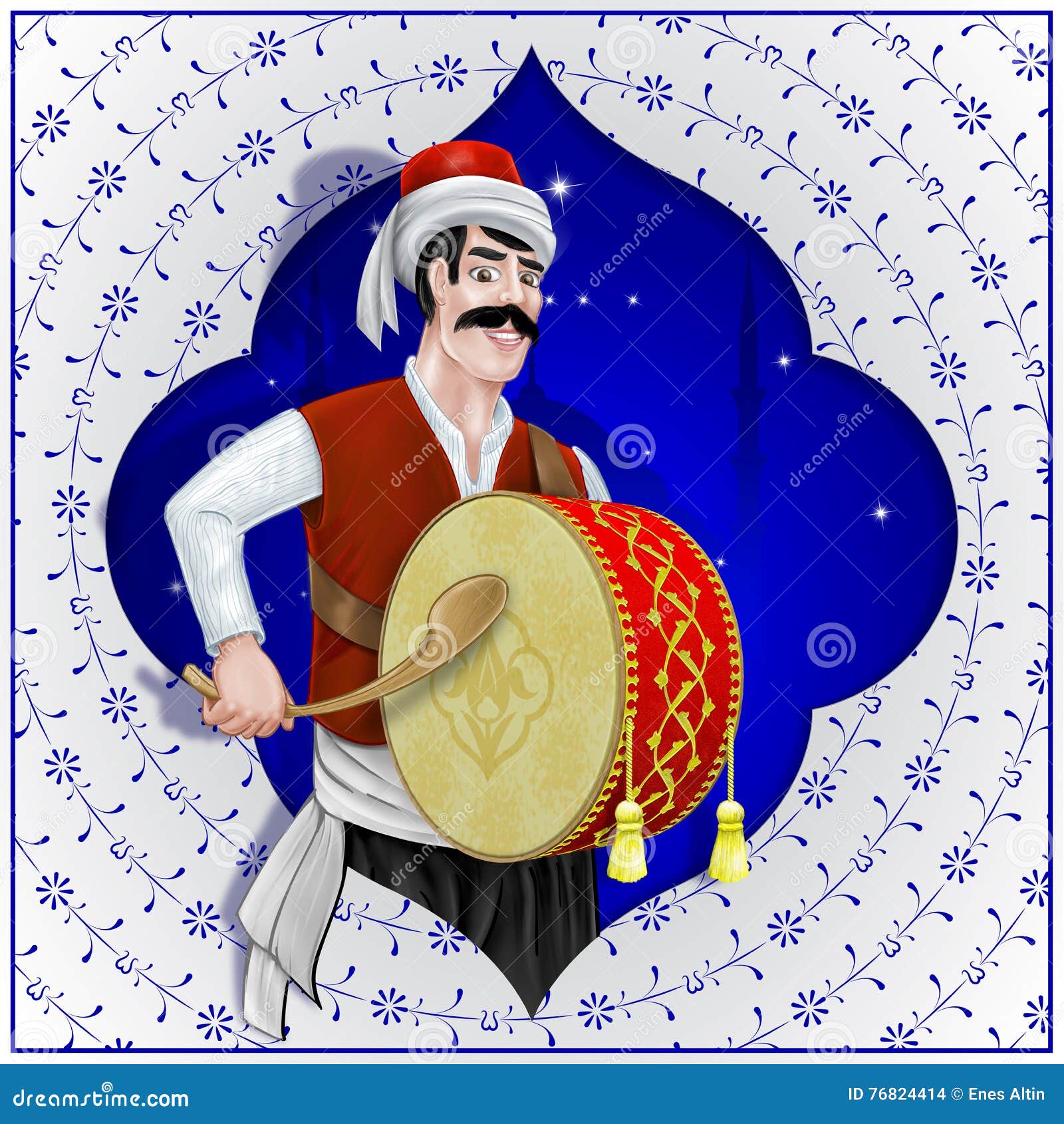 Ramadan Drummer is Ottoman Character Illustration Stock Illustration ...