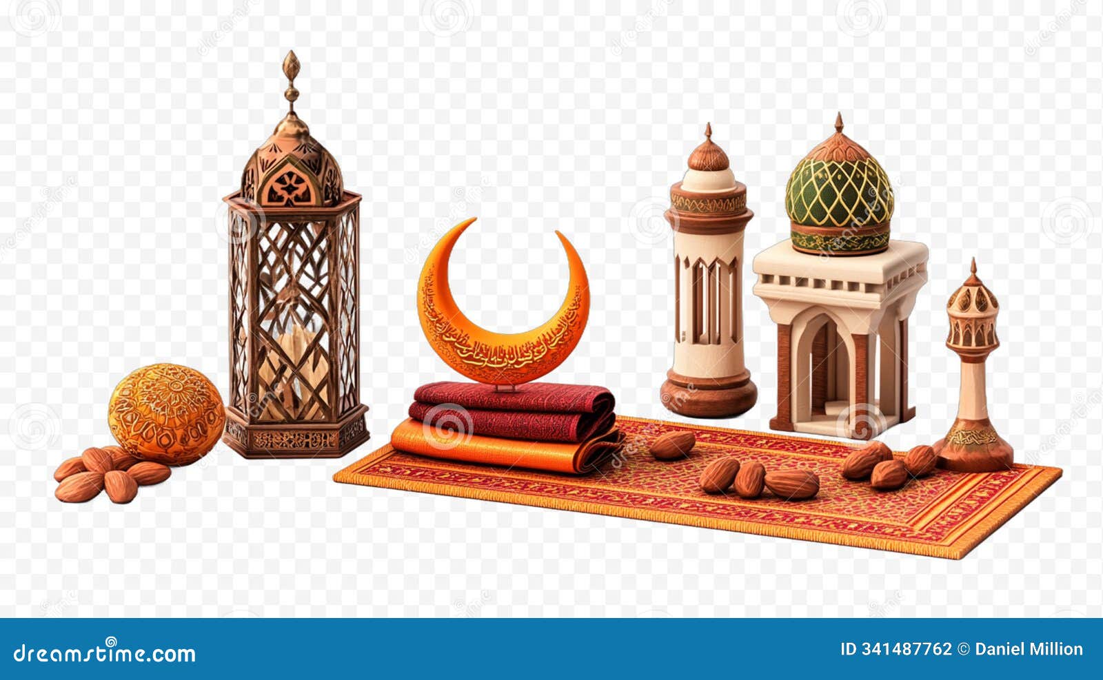 Ramadan Elements Set with Crescent Moon Prayer Mat Mosque Dates and ...