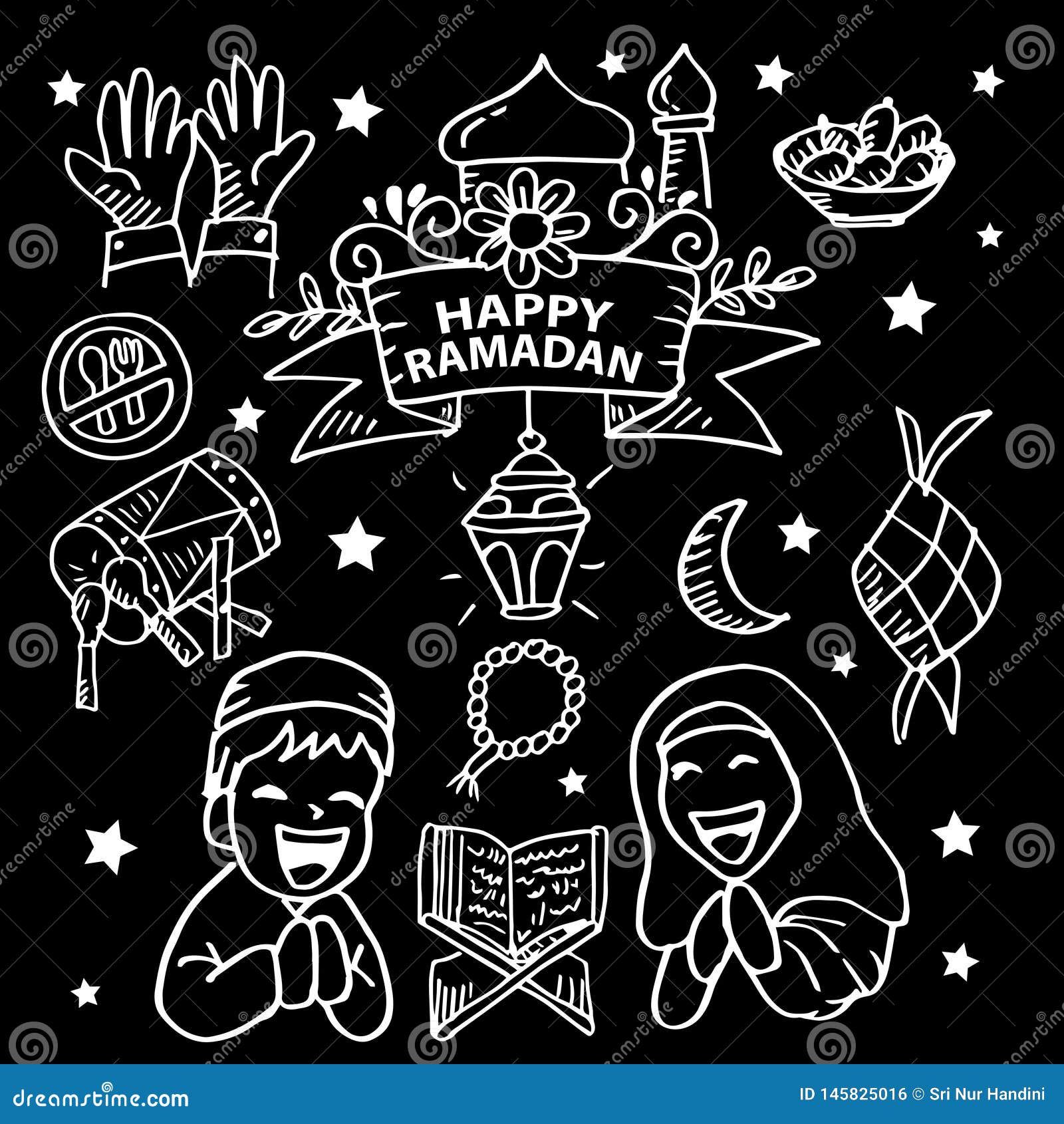 Ramadan Hand Drawing Icon Set Stock Vector - Illustration of design ...