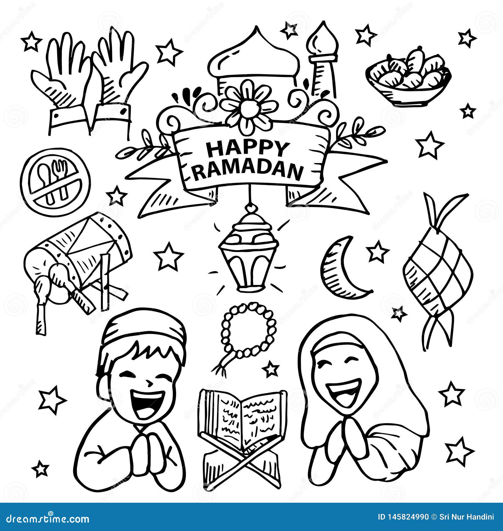 Ramadan Hand Drawing Icon Set Stock Vector - Illustration of design ...