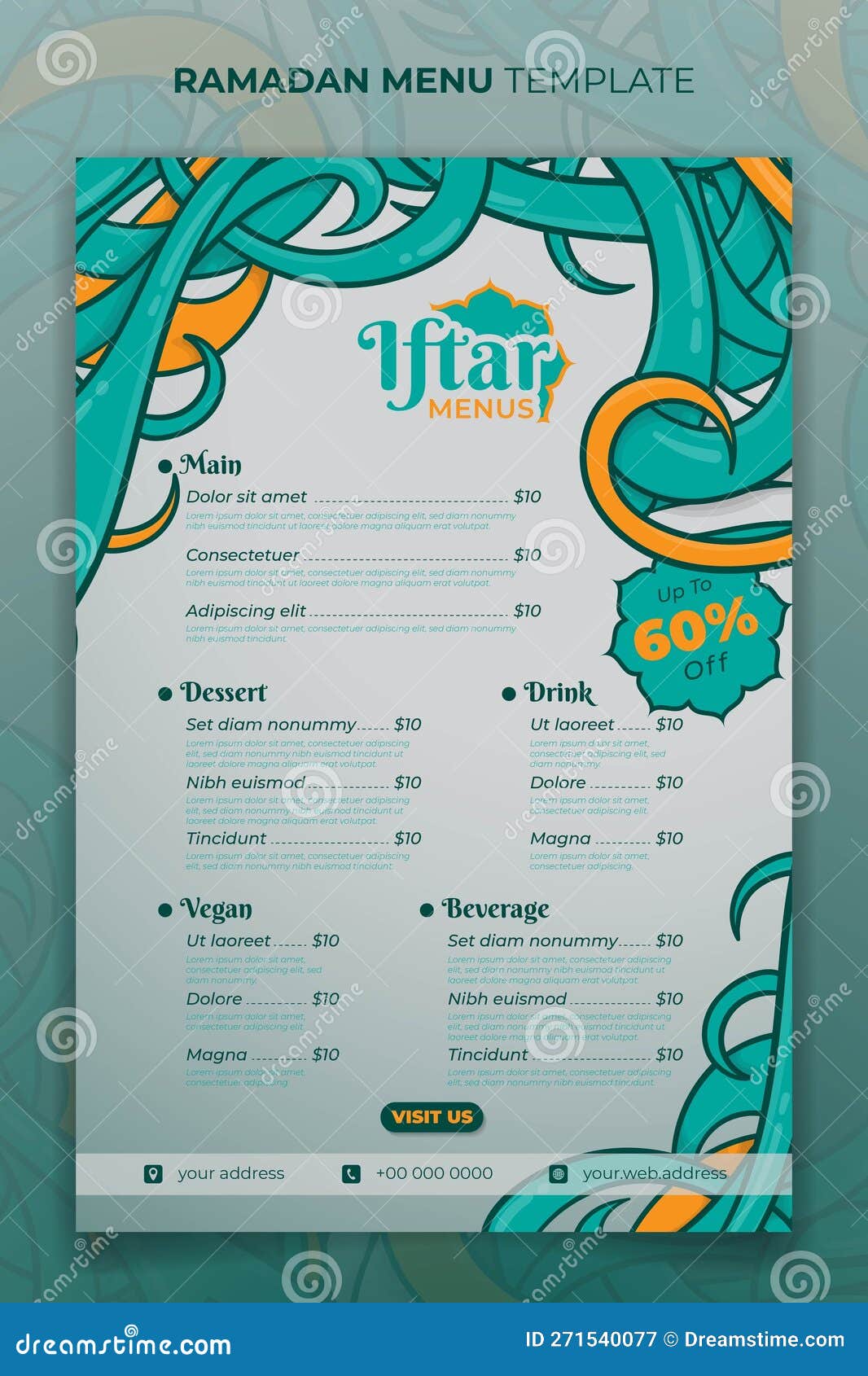 Ramadan Iftar Menu Template Design With Hand Drawn Ornamental Design ...