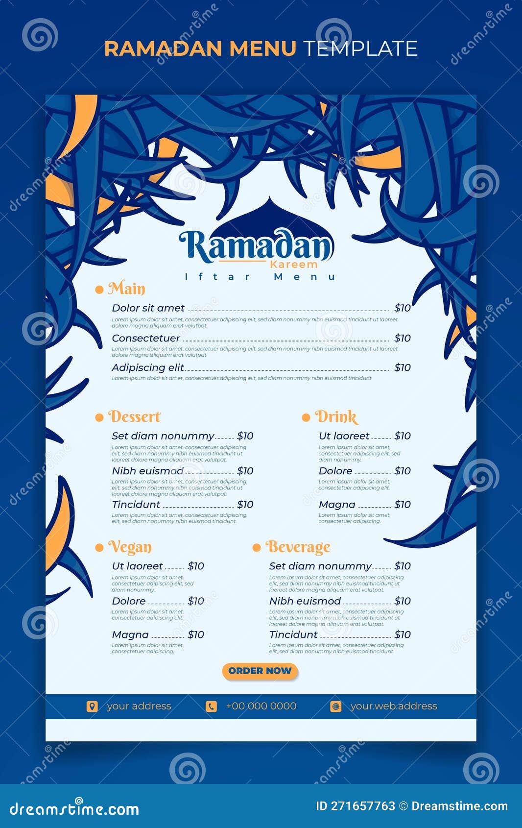 Ramadan Iftar Menu Template With Grass Design In Blue White Background ...