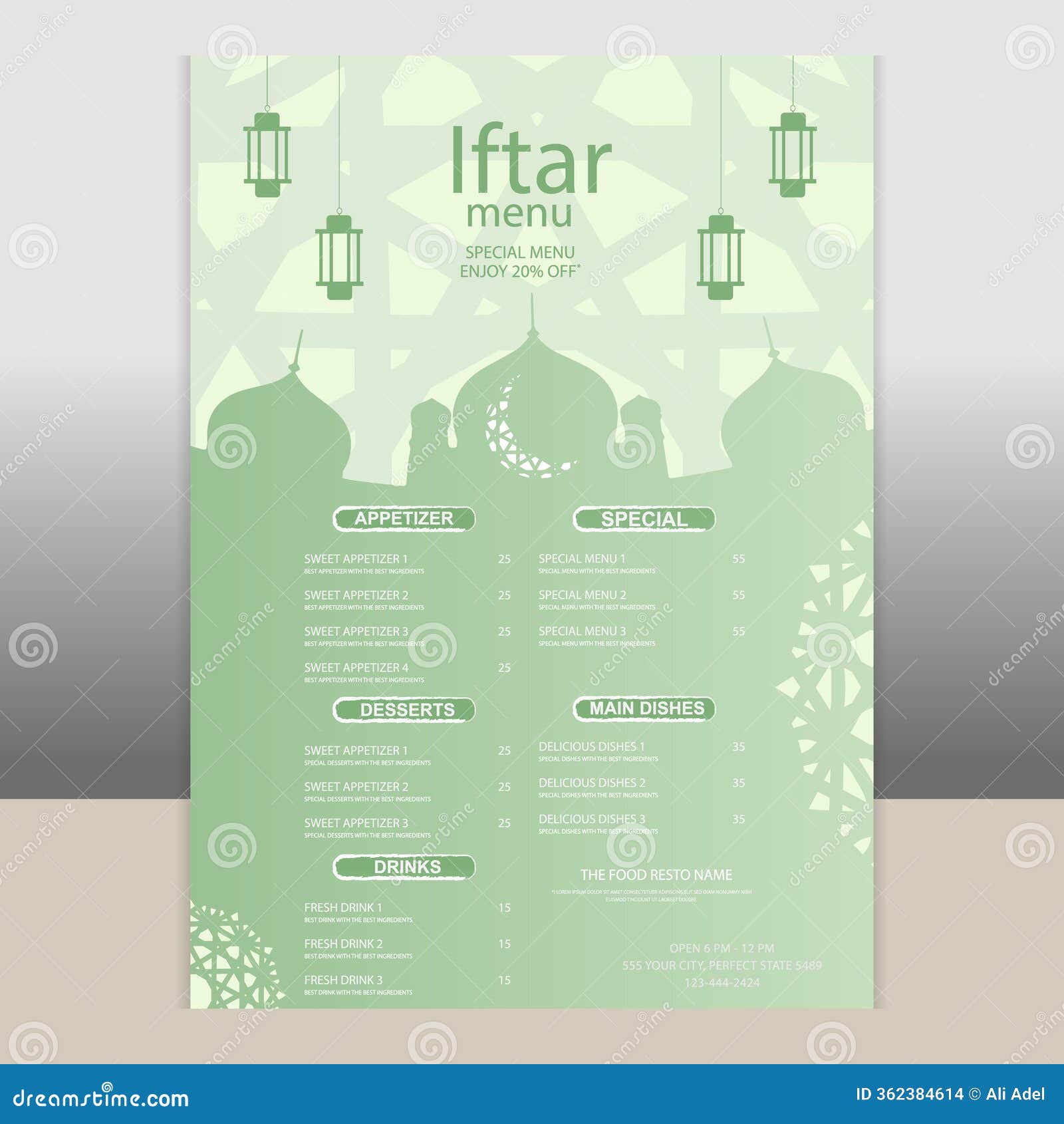 Ramadan Iftar Food Menu Template With Green Grass Background Design ...