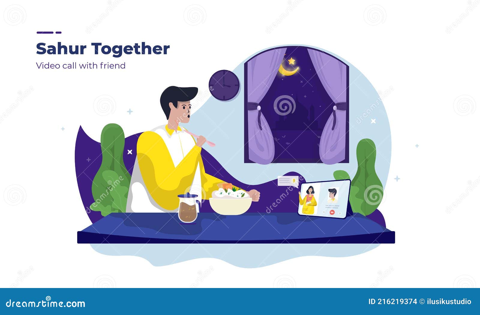 Sahur Ramadan and Video Call with Other Stock Vector - Illustration of ...