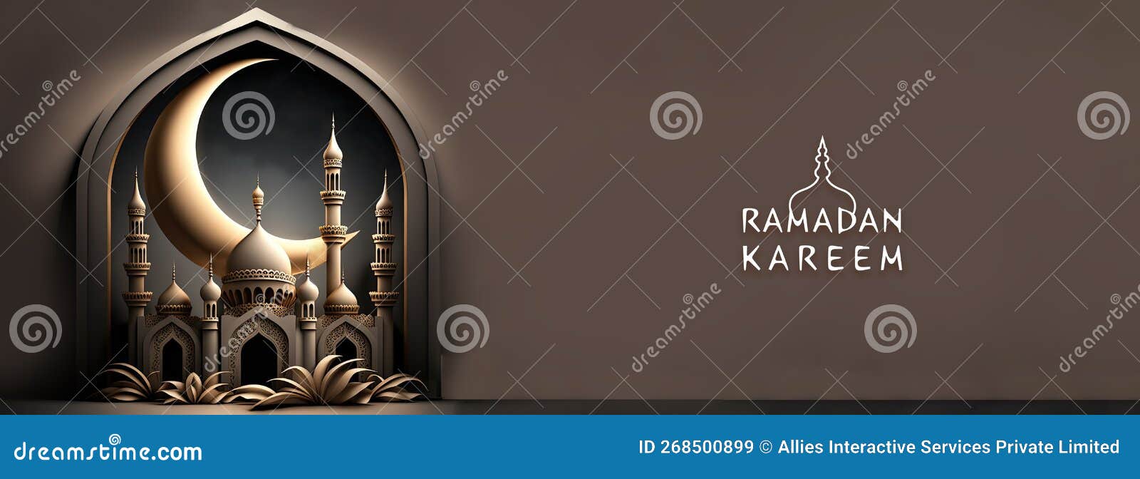 Ramadan Kareem Banner Design with 3D Render of Exquisite Mosque ...