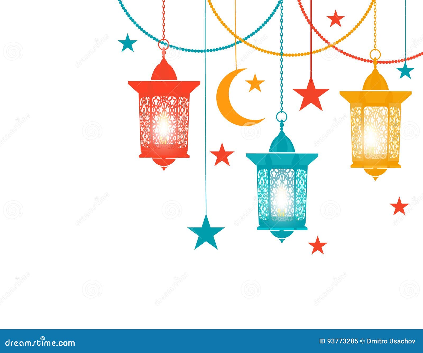 Ramadan Kareem. Colored Lanterns in the Oriental Style Hang on Chains ...