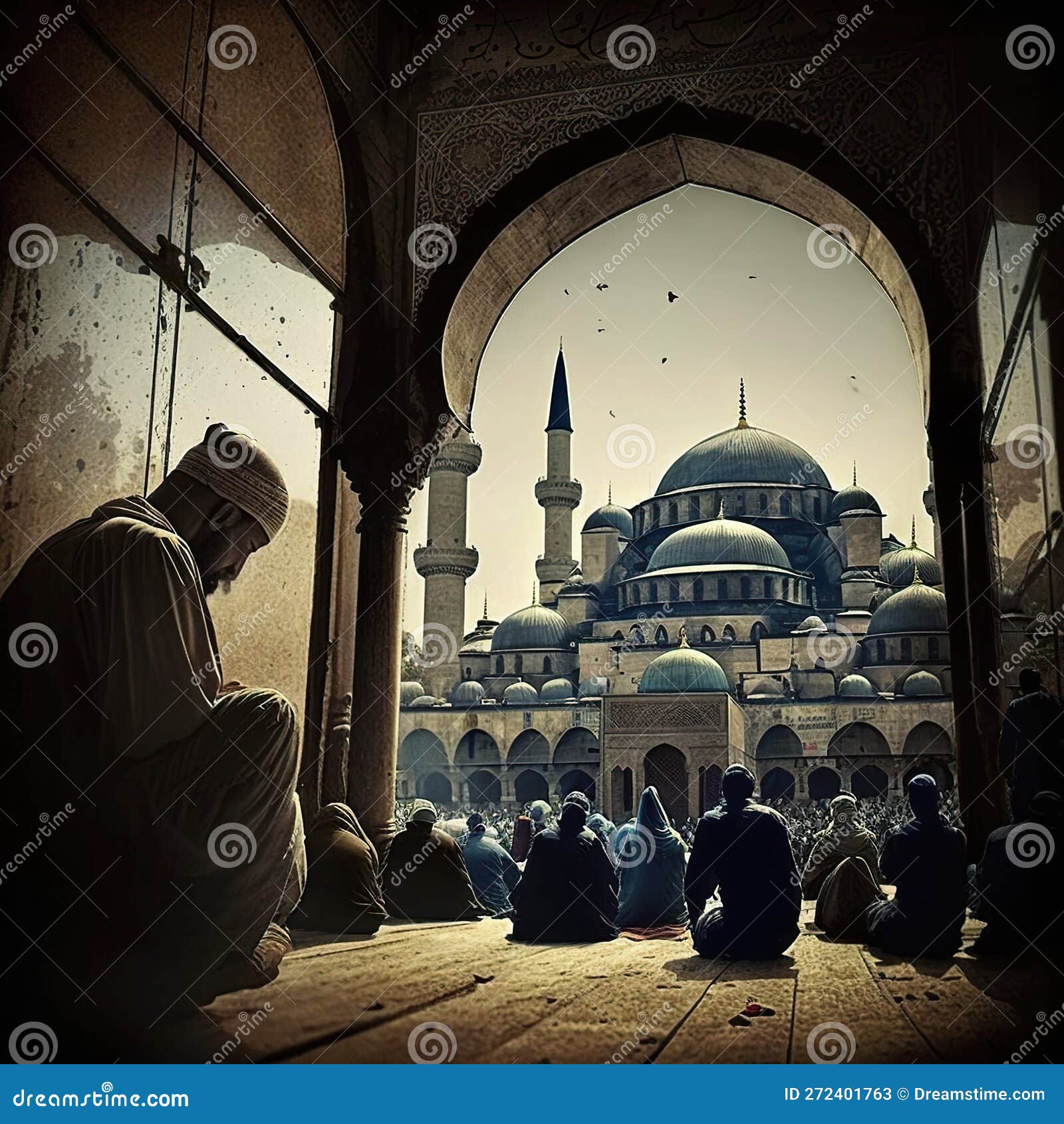 Ramadan Kareem - Epic Mosque on Sunrise Stock Illustration ...