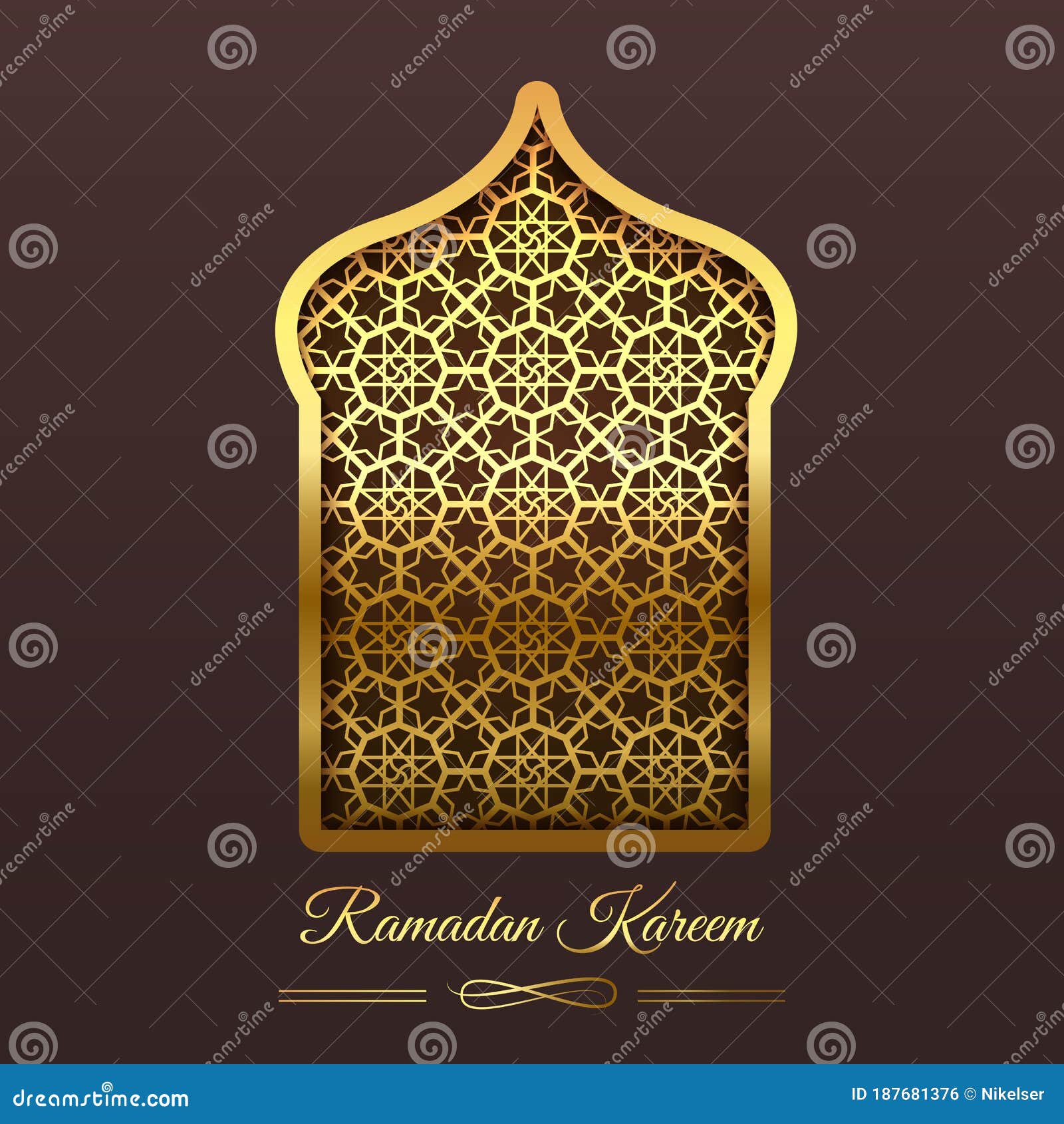 Ramadan Kareem Gold Frame Mosque Window Geometric Pattern. Stock Vector ...