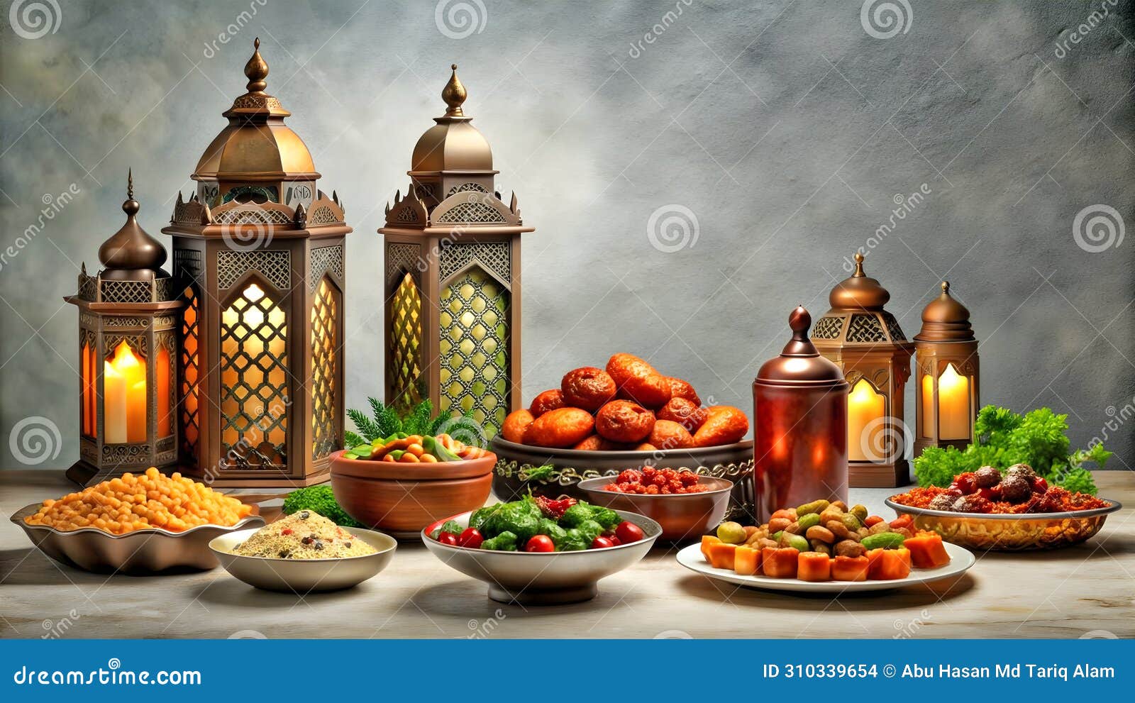 Ramadan Kareem Iftar Table with Delicious Arab Dishes Stock ...