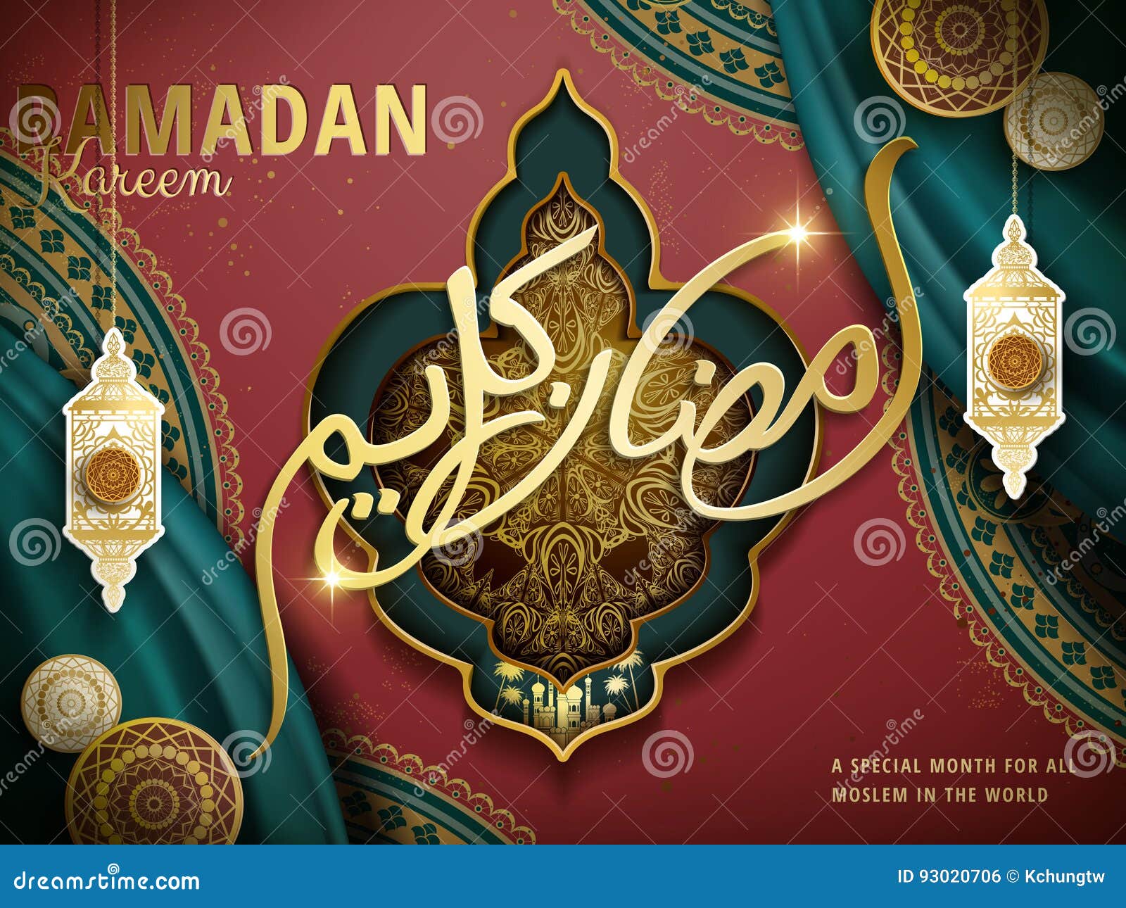 Ramadan Kareem Arabic Calligraphy Greeting Design With Crescent Moon ...