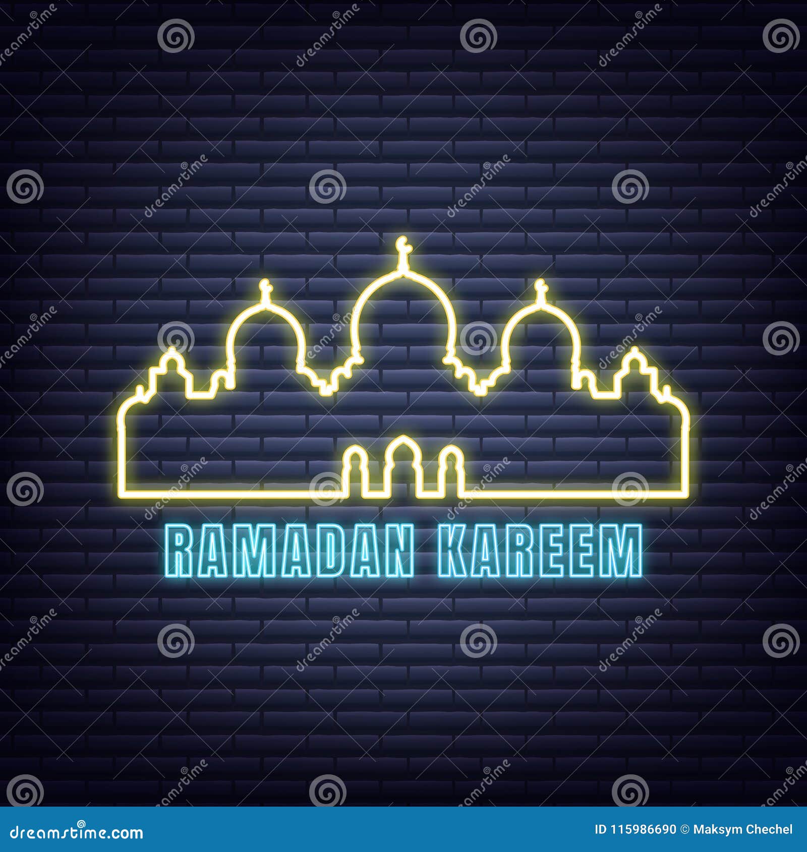 Ramadan Kareem Neon Design. Illuminated Typography Signboard for ...