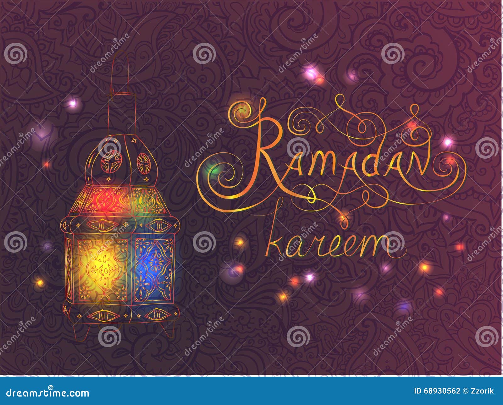 Ramadan Kareem Note with Filigree Lantern Lamp. Vector Stock Vector ...