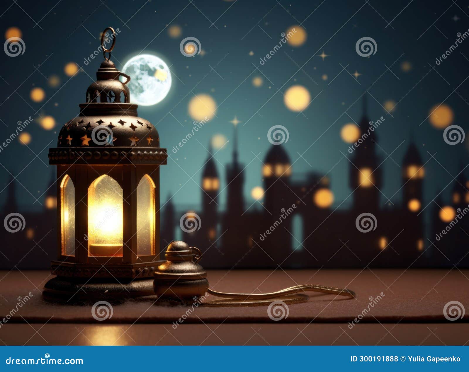 Ramadan Lantern Background with Moon a Lantern and Crescent Moon Stock ...