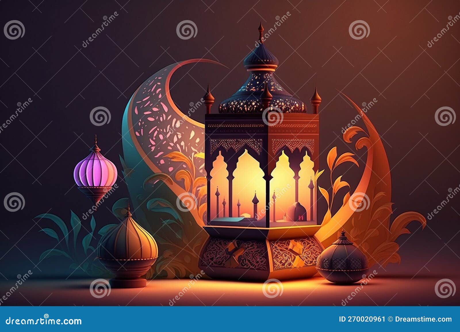 Ramadan Lantern with Crescent Moon on Night Sky Background Stock ...