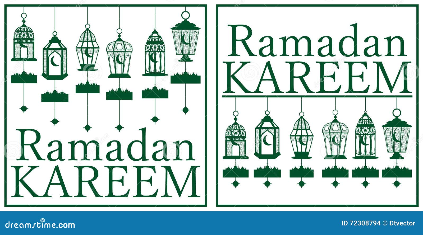 Ramadan Lantern Frame Green White Set Vector Illustration ...