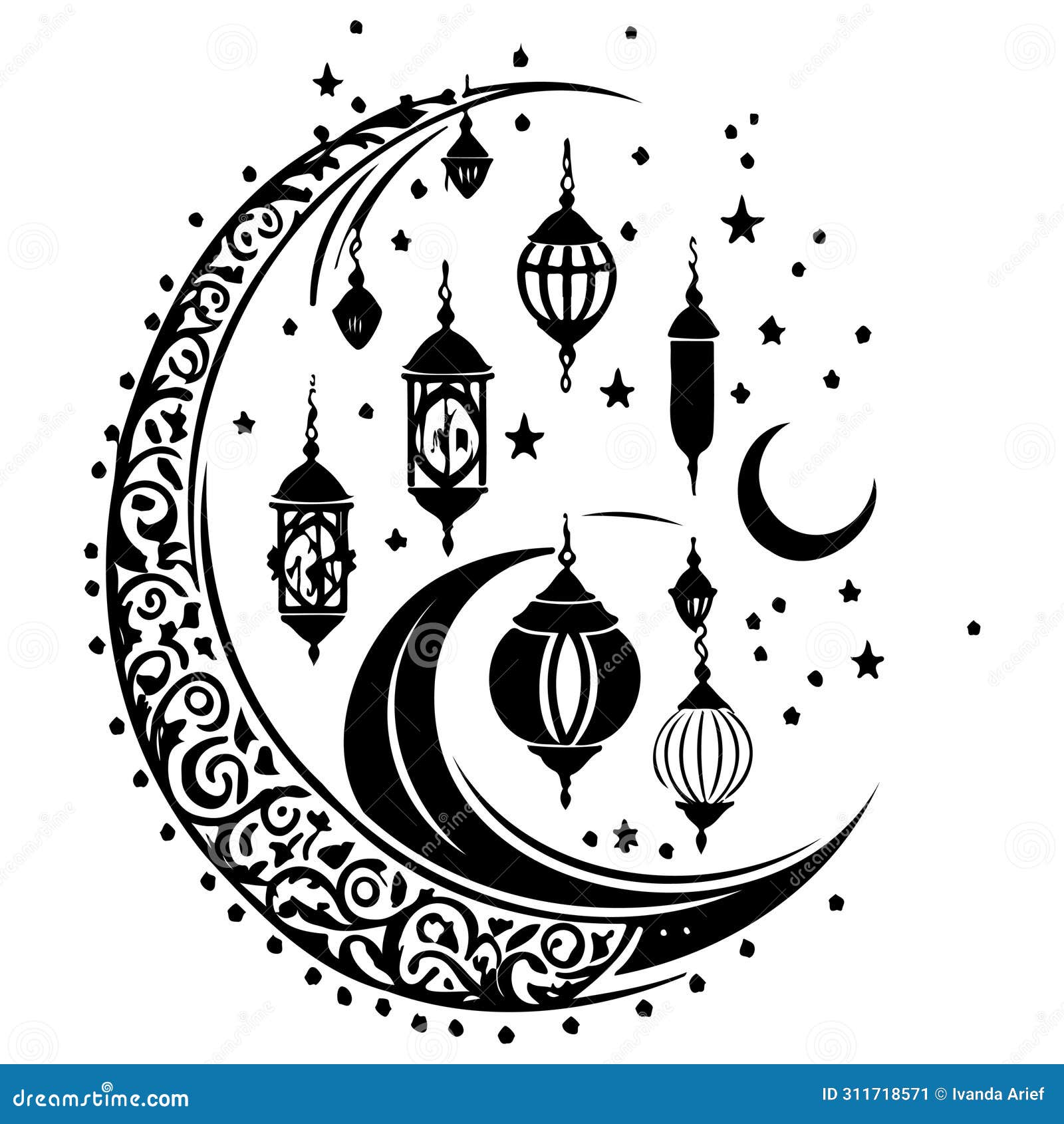 Ramadan Lantern Hanging Crescent Moon Illustration Sketch Draw Stock ...