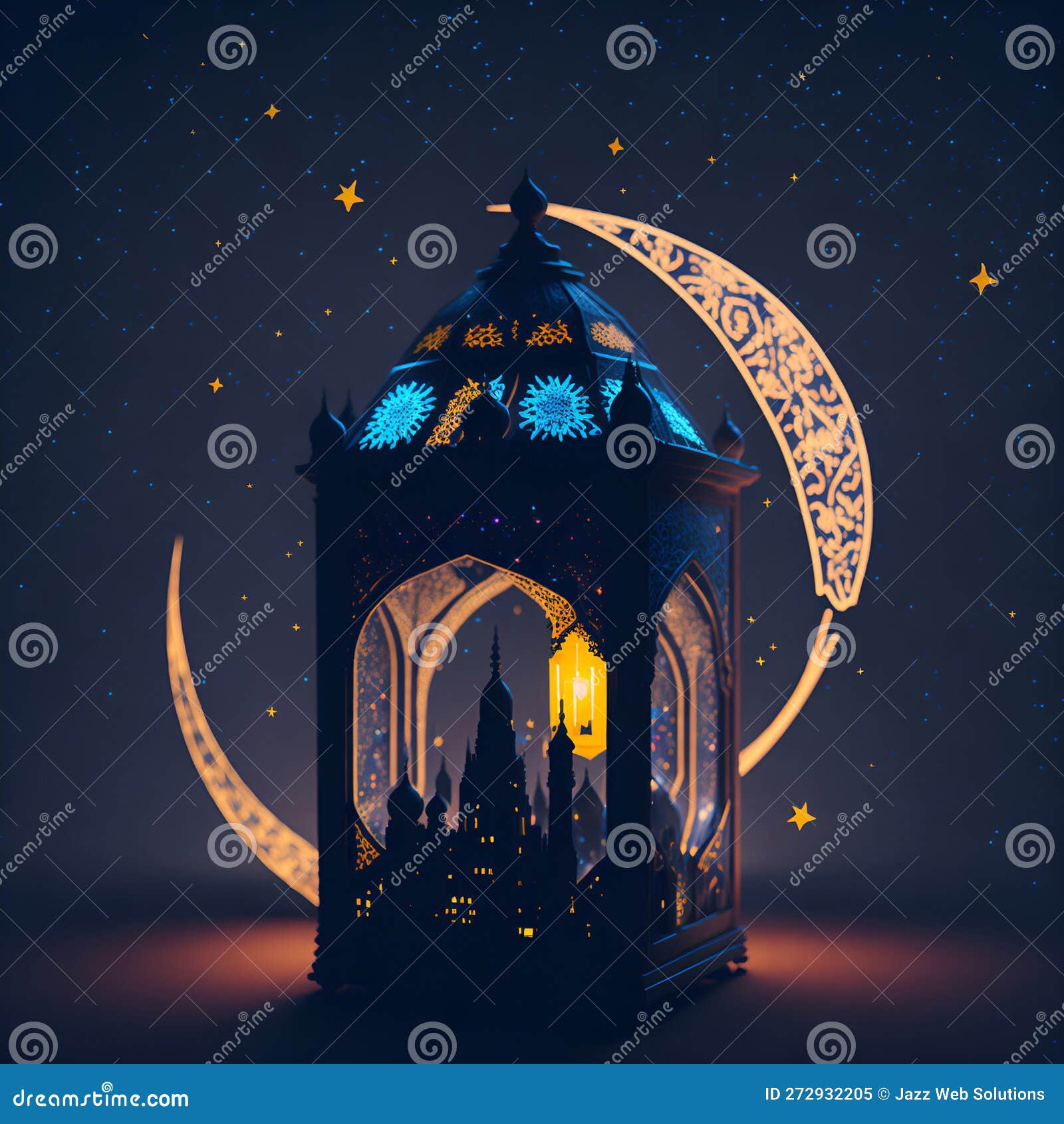 A Ramadan Lantern with a Moon and a Light in the Middle Stock ...