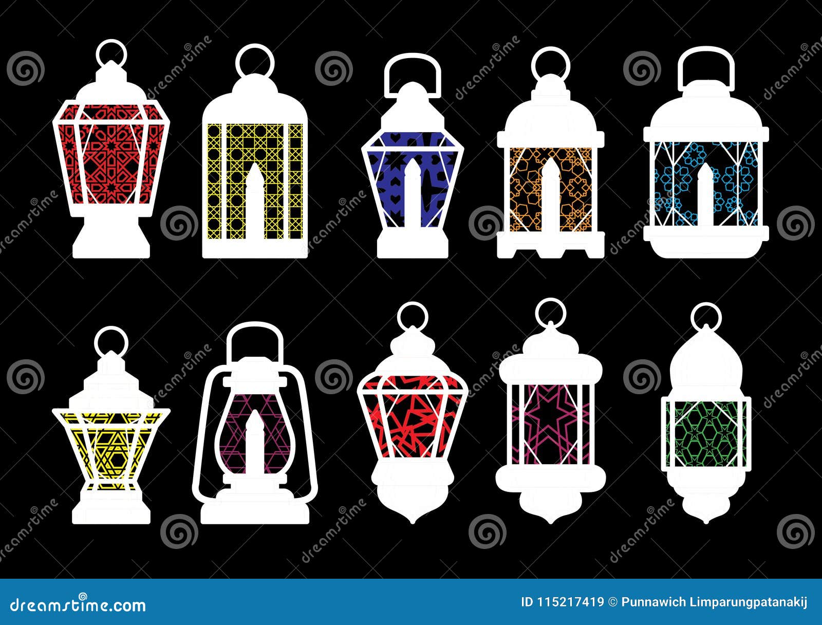 Ramadan Lantern Pattern Colors Red Vector Illustration Negative Stock ...