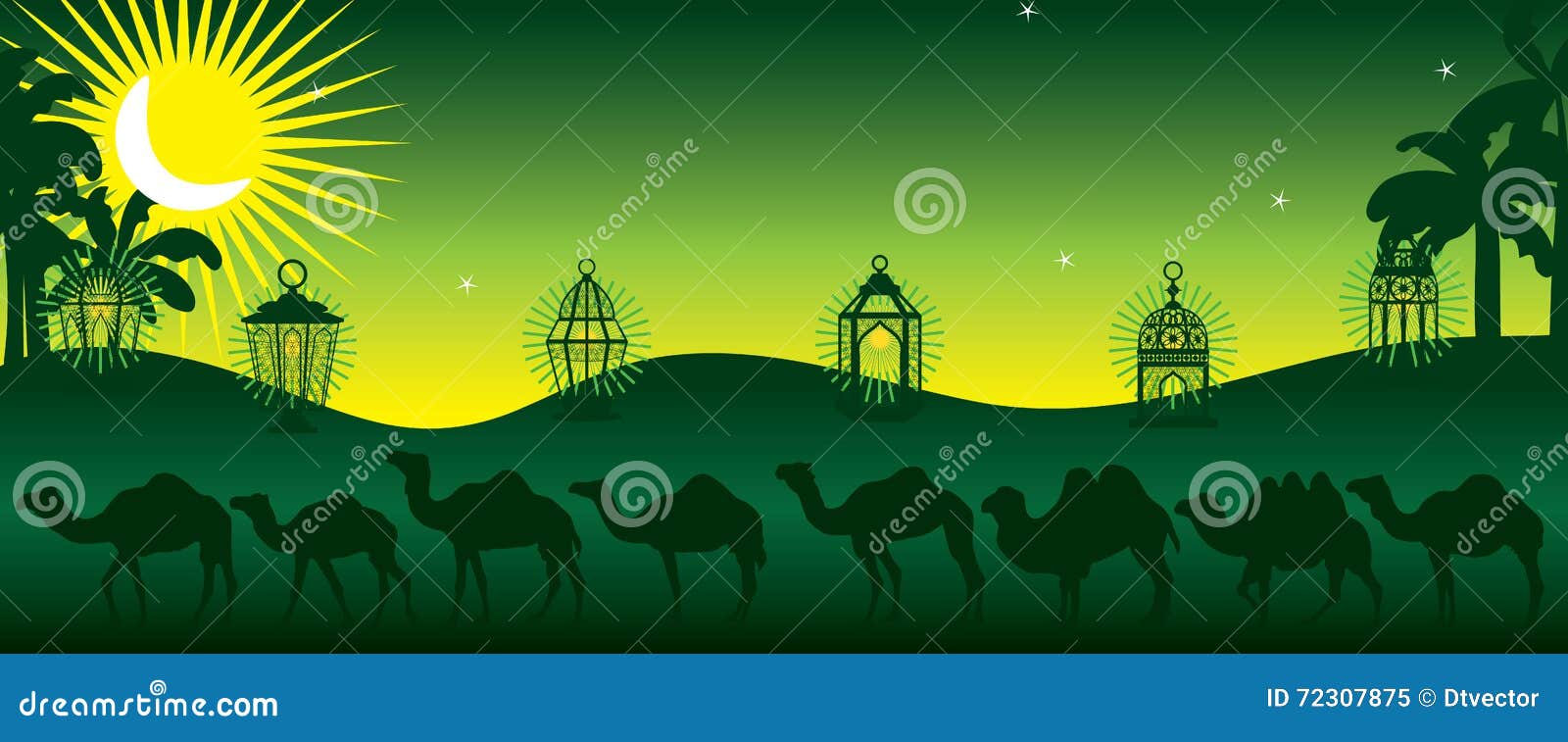 Ramadan Light Bright Camel Road Banner Stock Vector - Illustration of ...