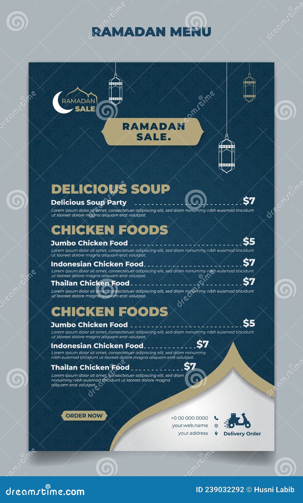 Ramadan Menu Template in Blue Islamic Background Design Stock Vector ...