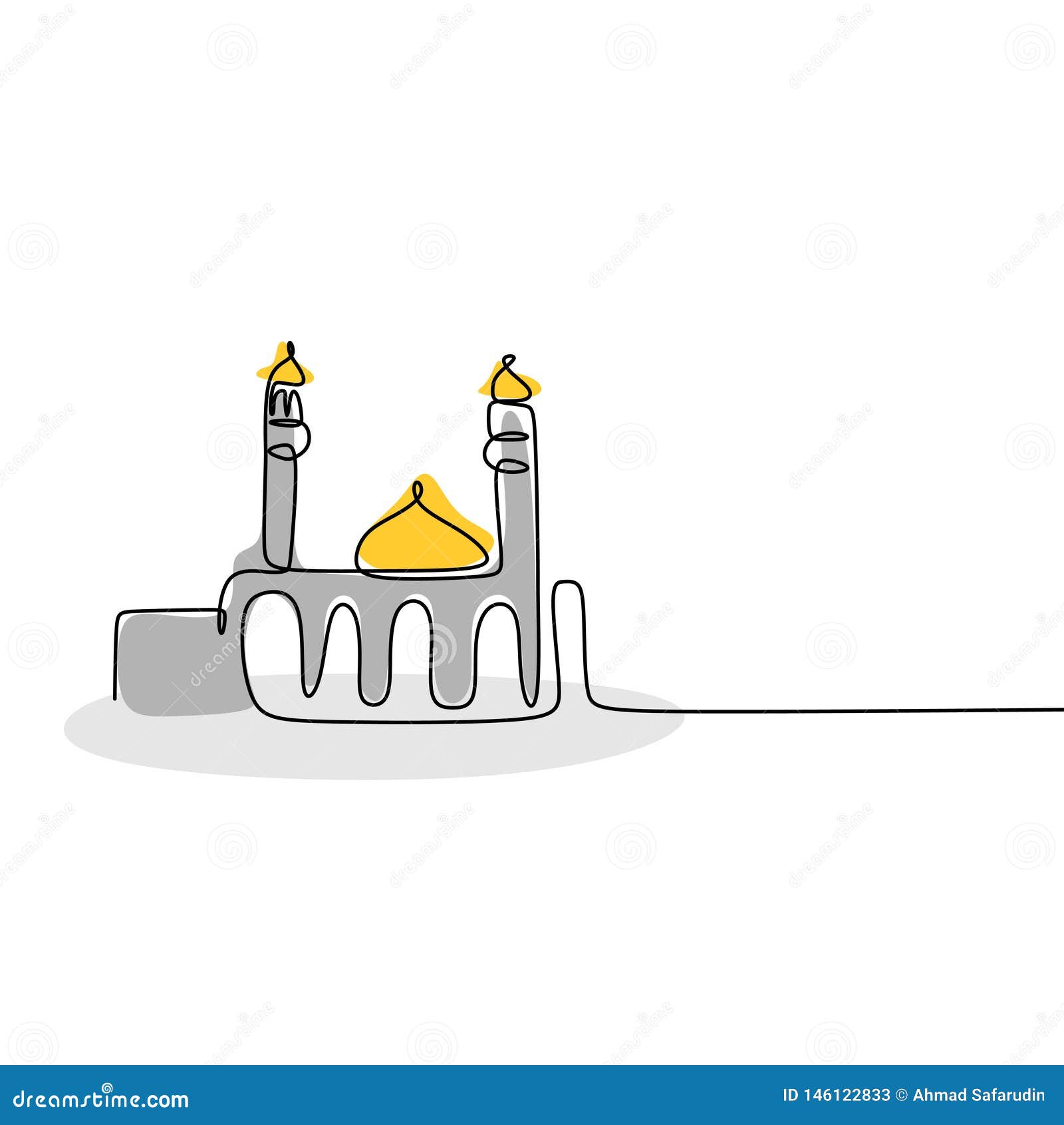 Mosque Continuous One Line Drawing Vector Minimalist Design. Islamic ...