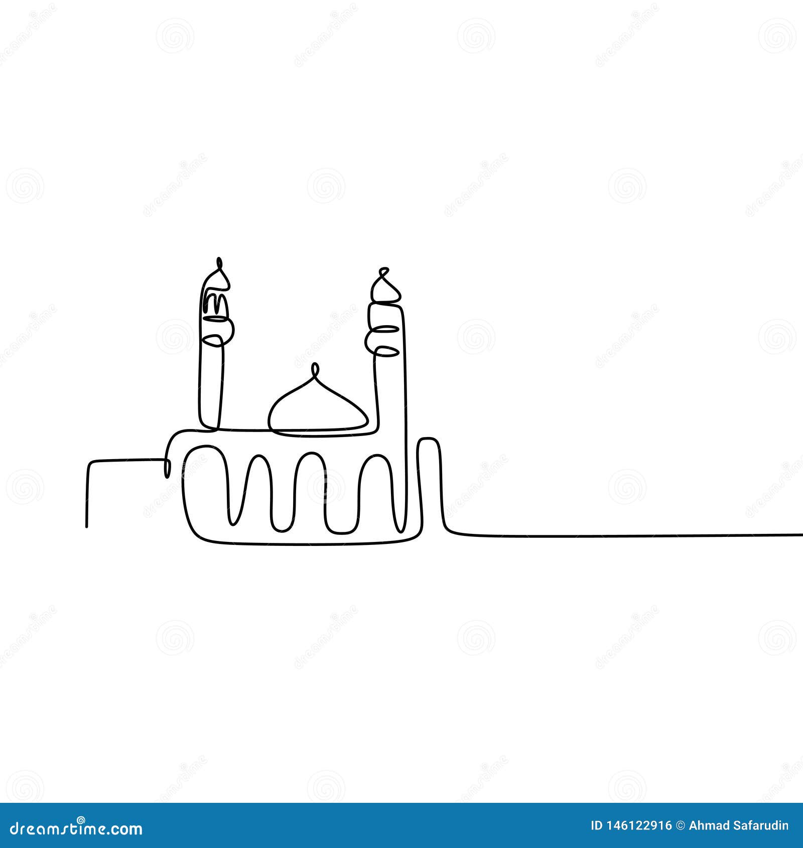 Mosque Continuous One Line Drawing Vector Minimalist Design. Islamic ...