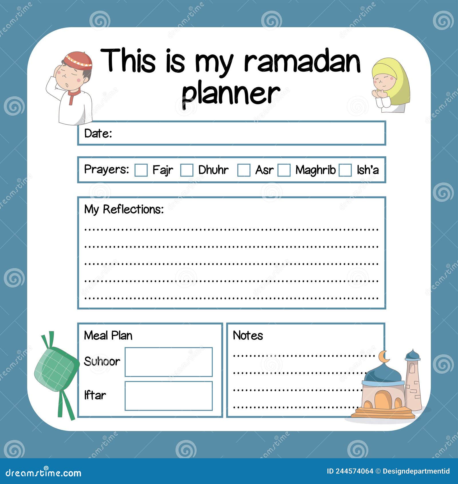 Ramadan Planner stock vector. Illustration of printing - 244574064