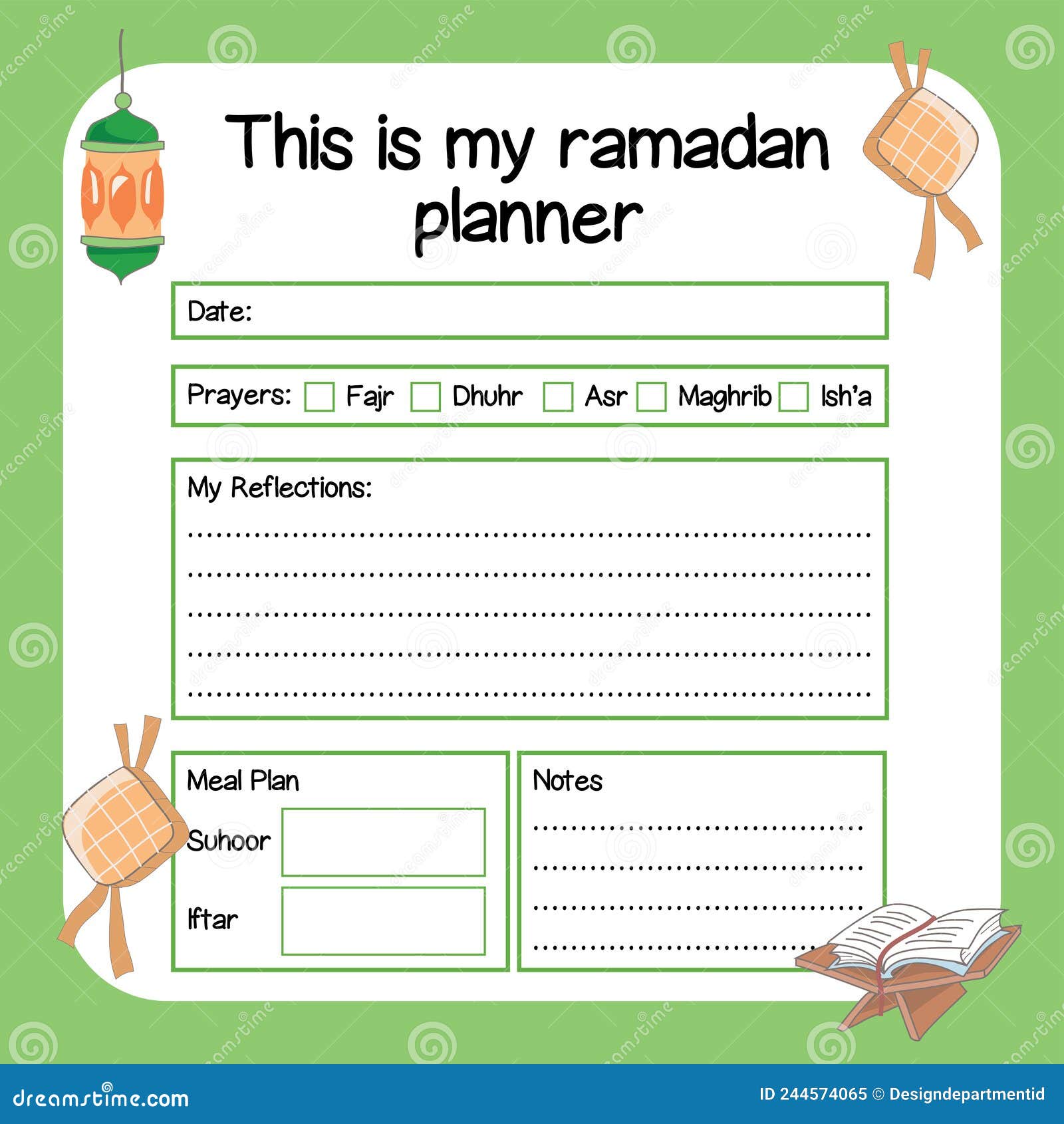 Ramadan Planner stock vector. Illustration of printing - 244574065