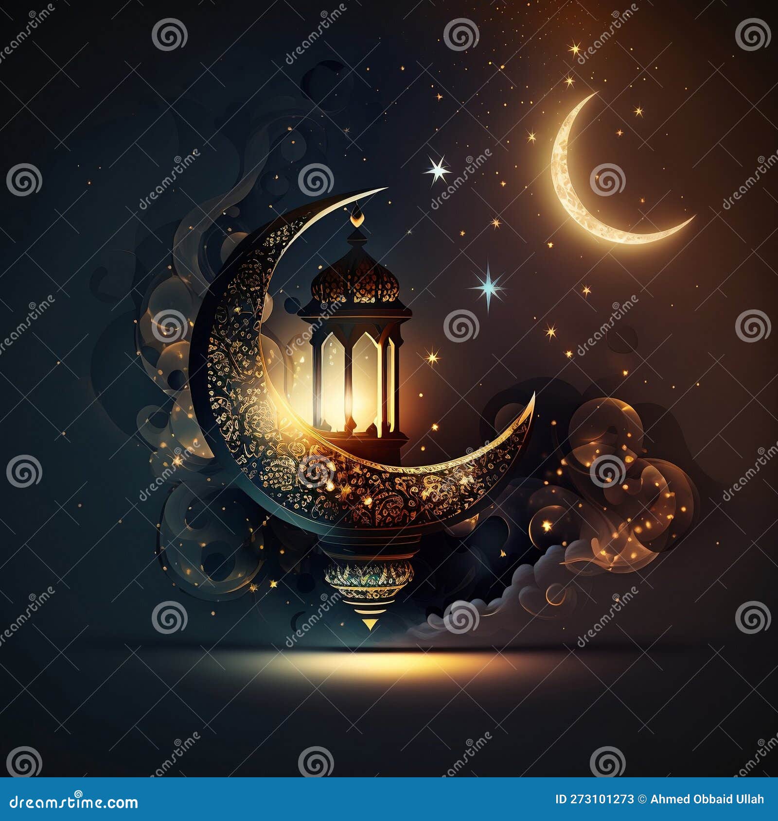 A Ramadan Post Featuring a Crescent Moon and Lights Against a Nighttime ...
