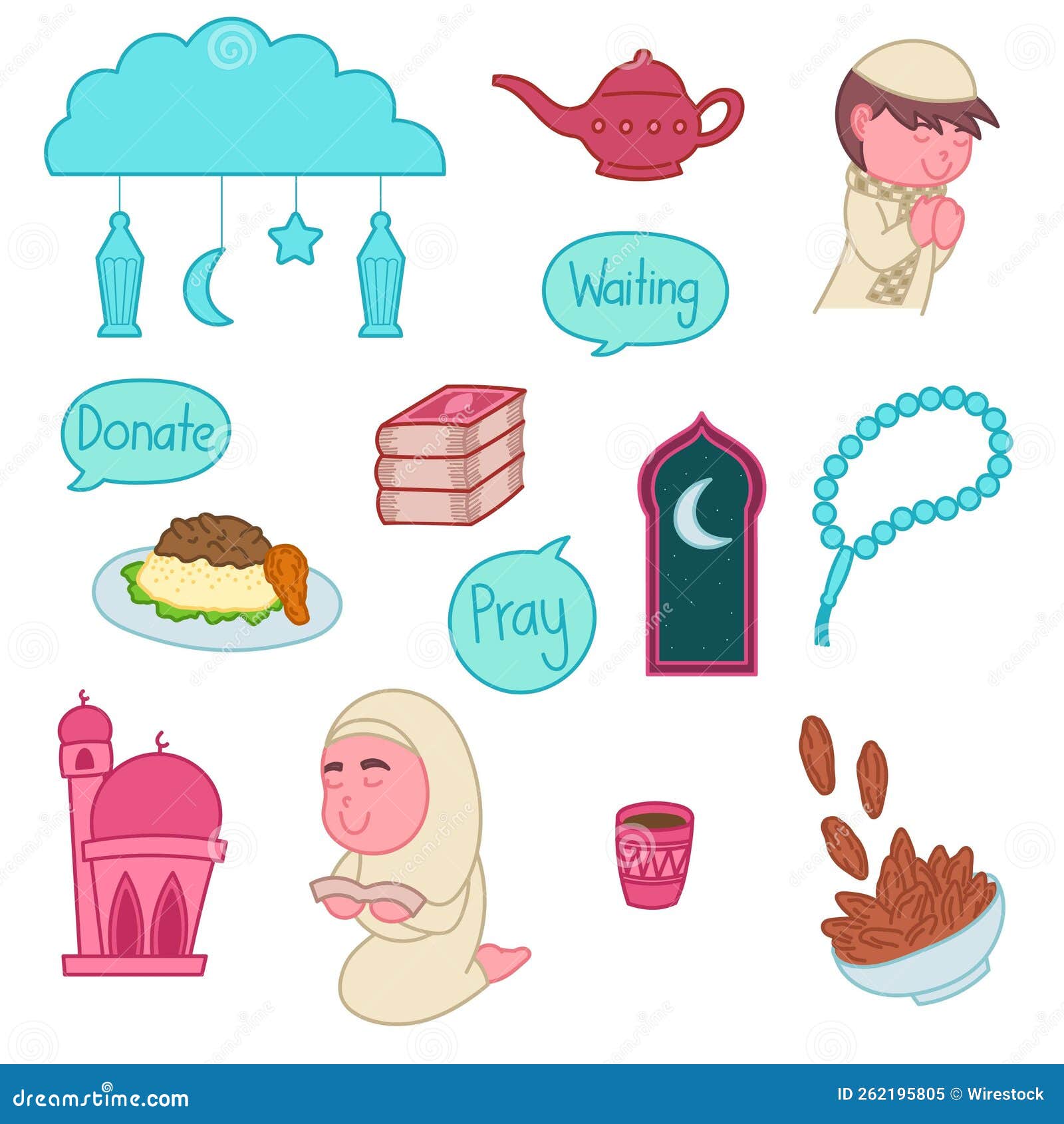 Ramadan Stickers and Cartoon Patterns Stock Illustration - Illustration ...