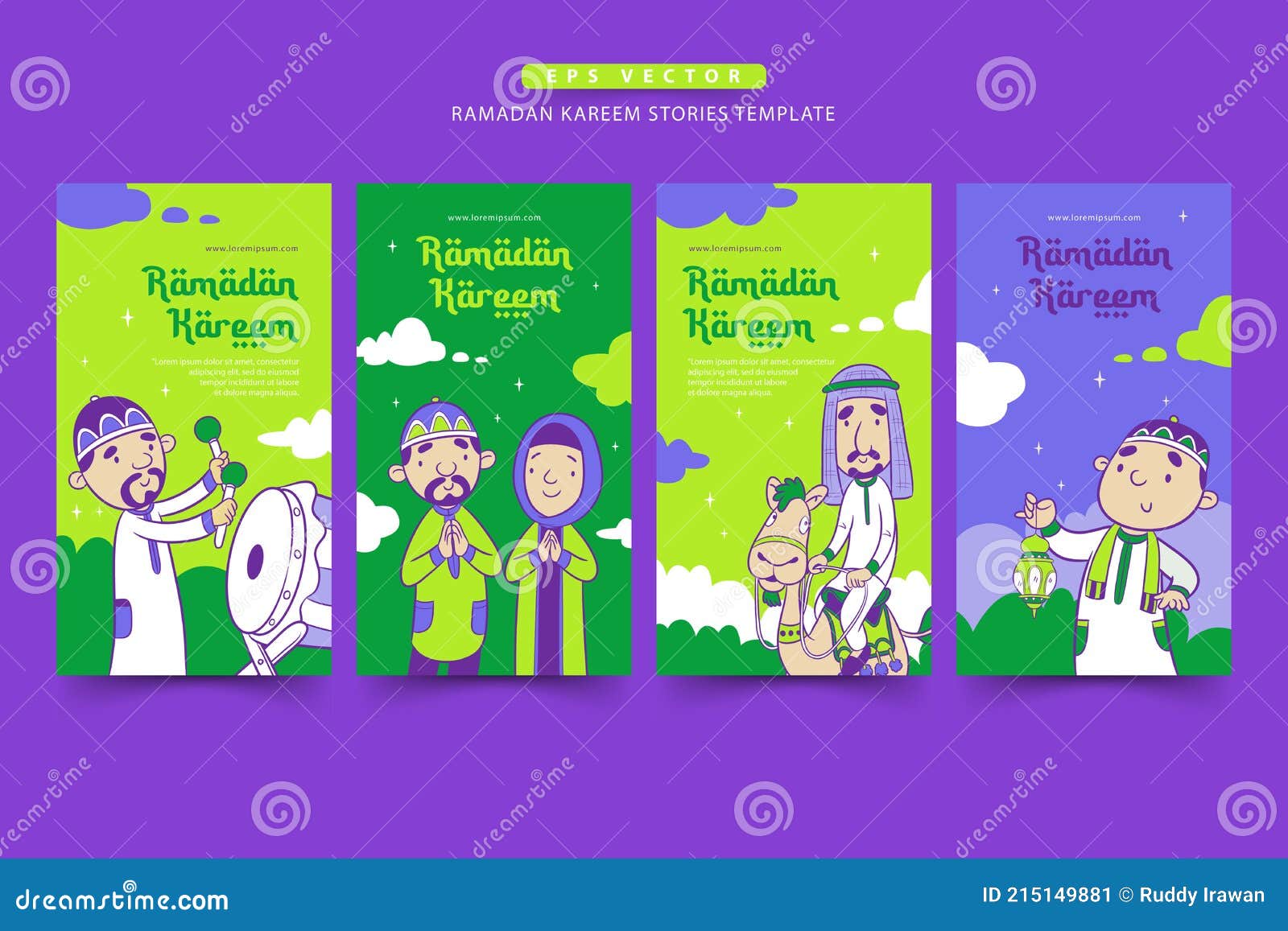 Ramadan Stories Template with the Cute Muslim Cartoon Stock Vector ...