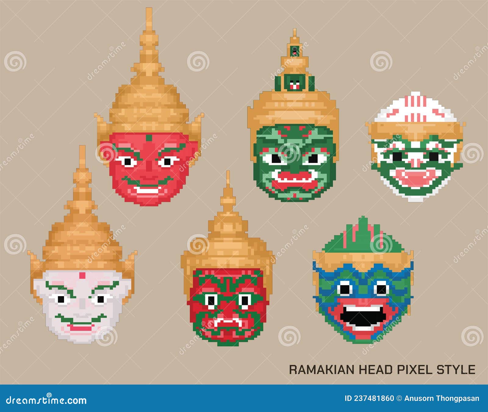 The Ramakien Head Stock Illustrations., And Pixel Style | CartoonDealer ...