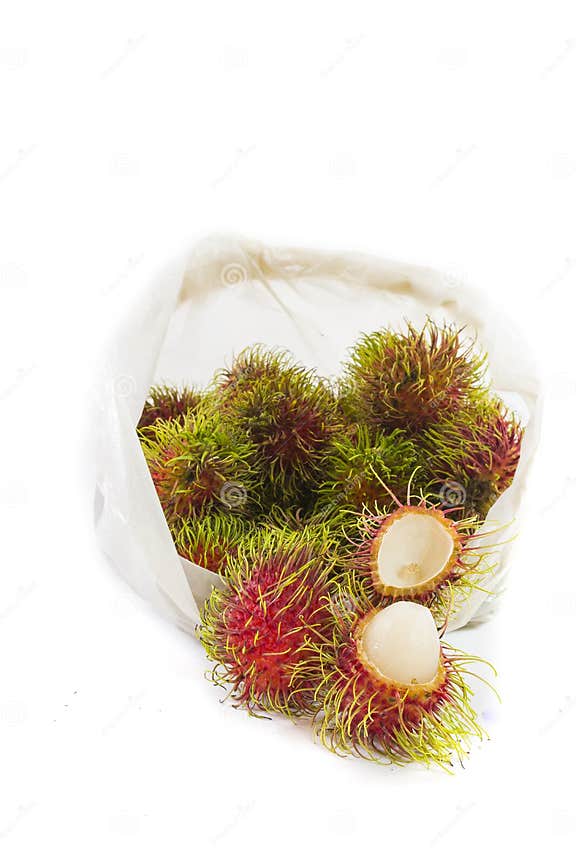 Rambutan Fruit with Plastic Bag on White Background Stock Image - Image ...