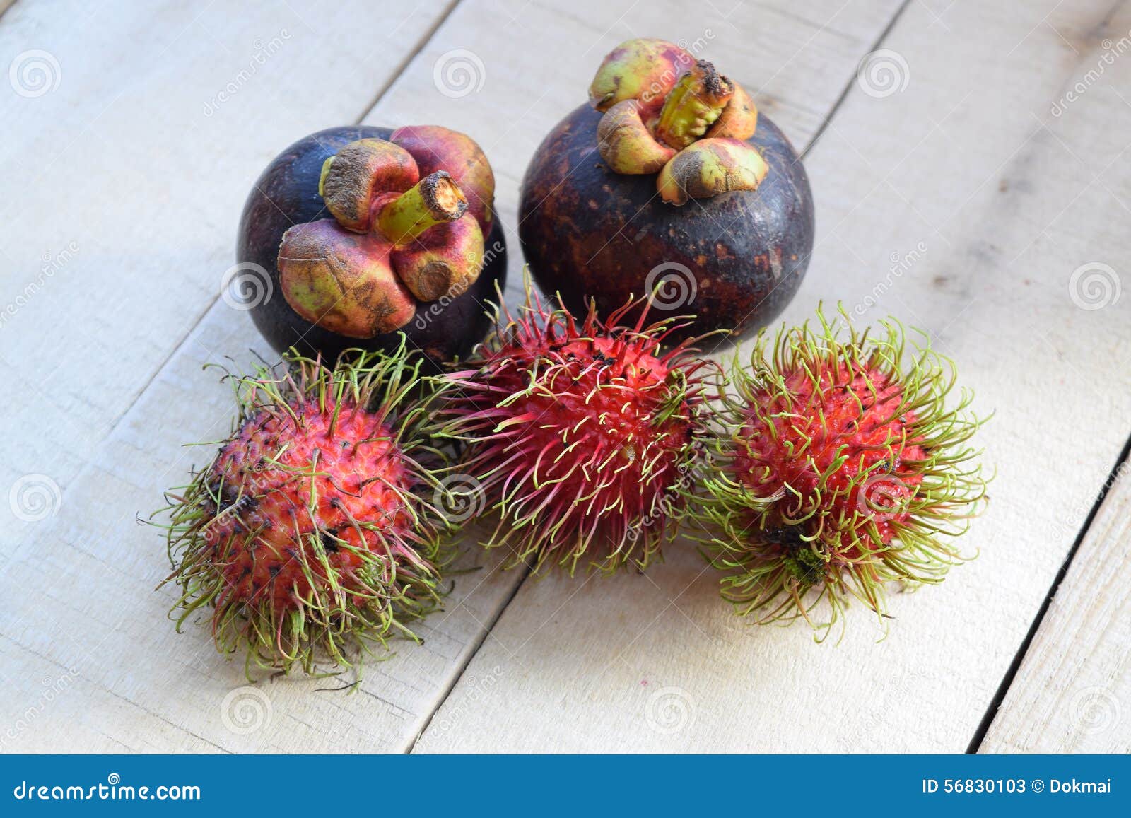 Rambutan and Mangoesteen on Wooden Panels Stock Image - Image of asian ...