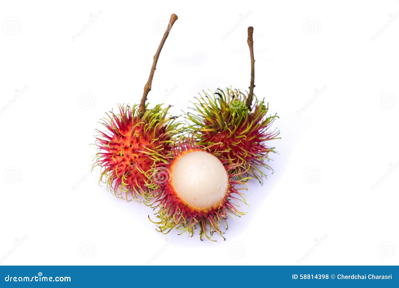 Rambutan and One Peel Off Rind on White Background Stock Photo - Image ...