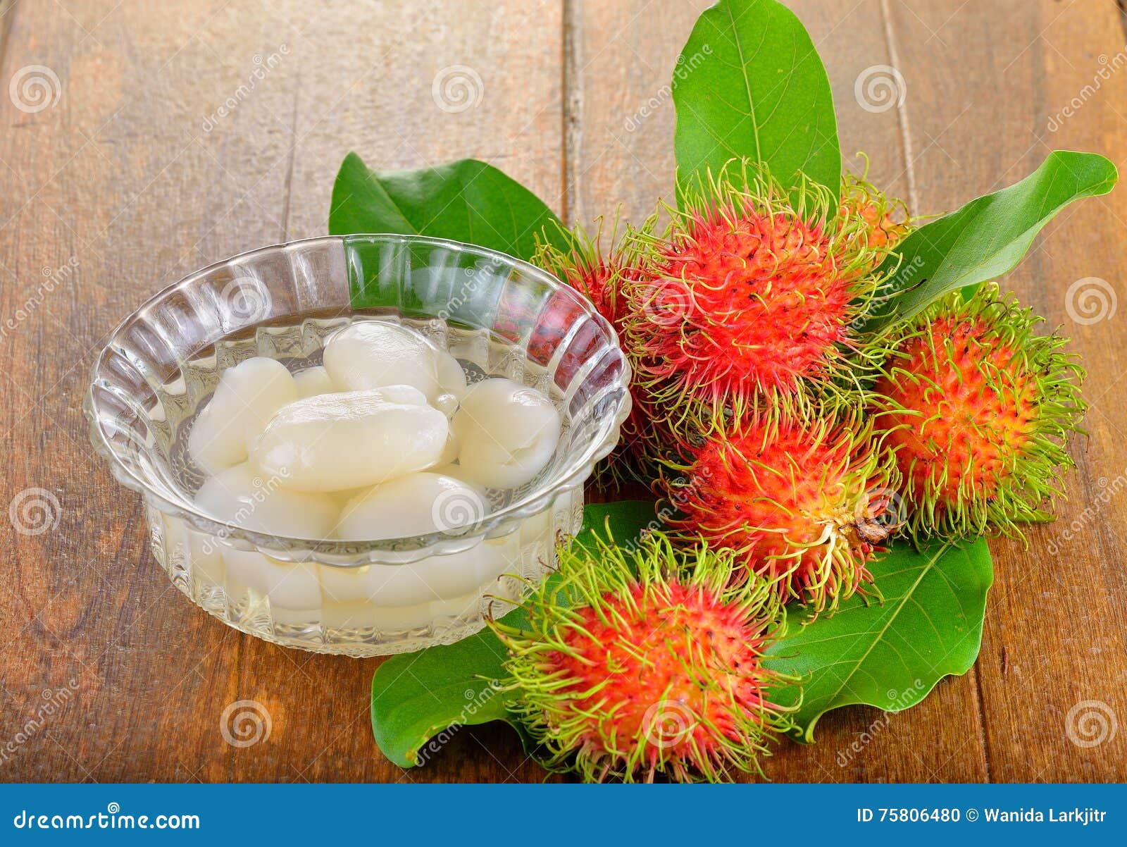 Rambutan in syrup stock photo. Image of food, bowl, wood - 75806480