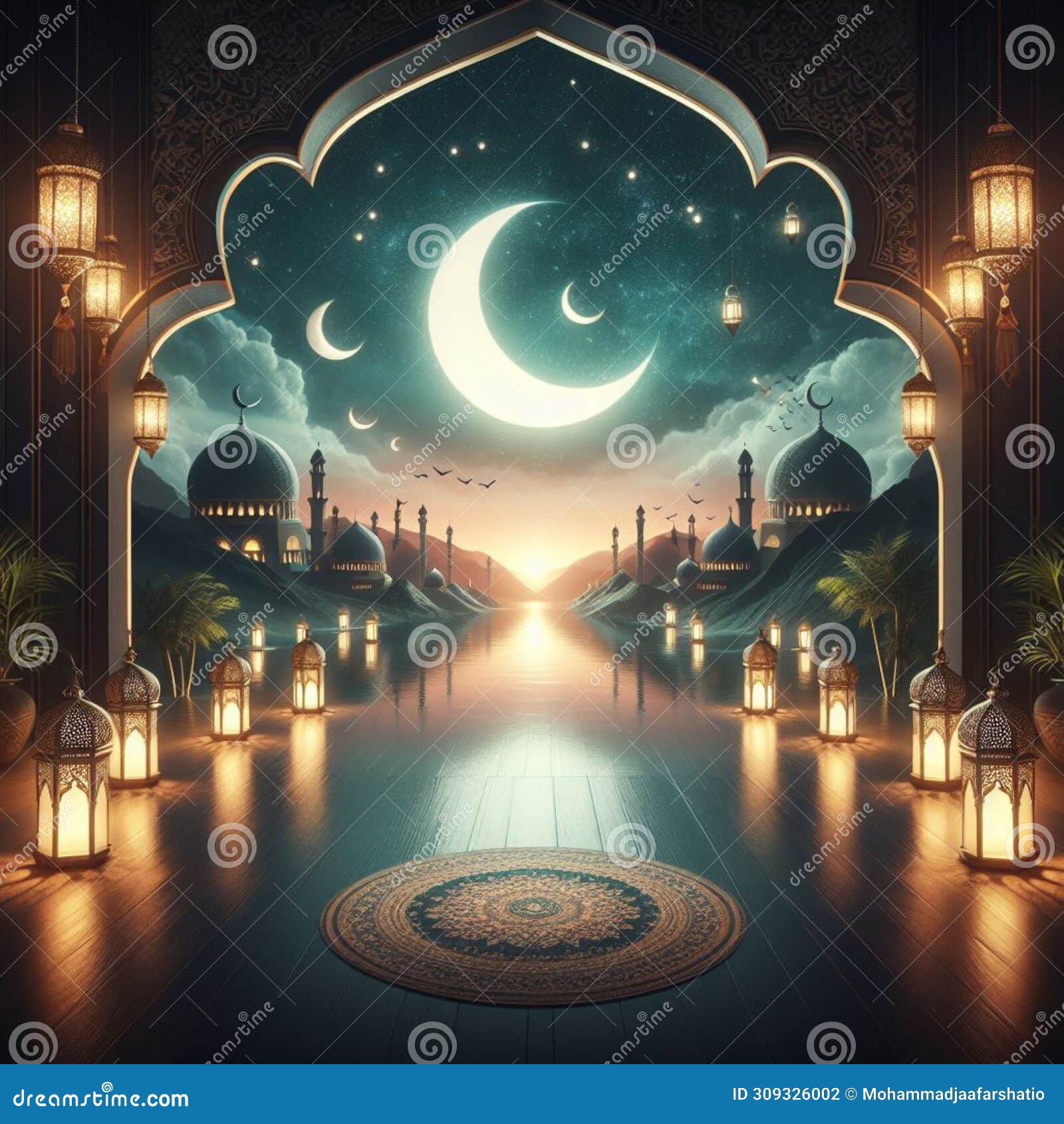 Ramdan night moon stock illustration. Illustration of fitr - 309326002