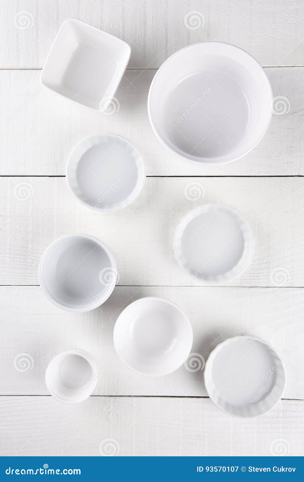 Ramekins on White Wood Table Stock Image - Image of kitchen, assorted ...