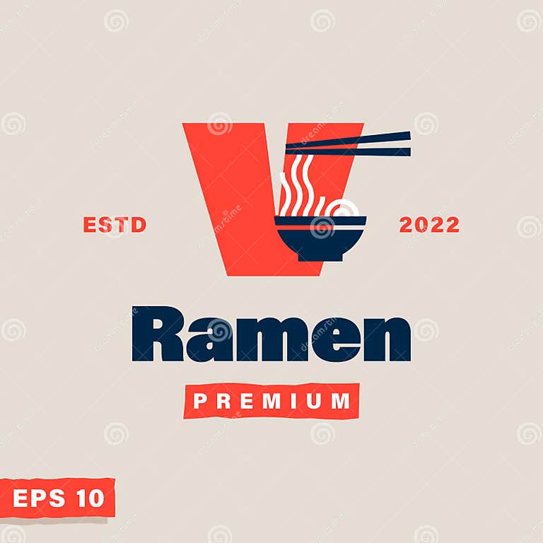 Ramen Alphabet Logo V stock illustration. Illustration of lunch - 255960639