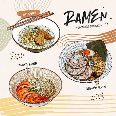 Ramen Collection, Hand Draw Sketch Vector Stock Vector - Illustration ...