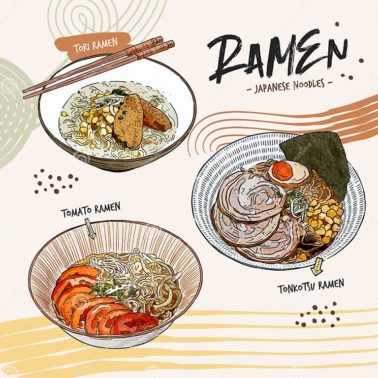 Ramen Collection, Hand Draw Sketch Vector Stock Vector - Illustration ...