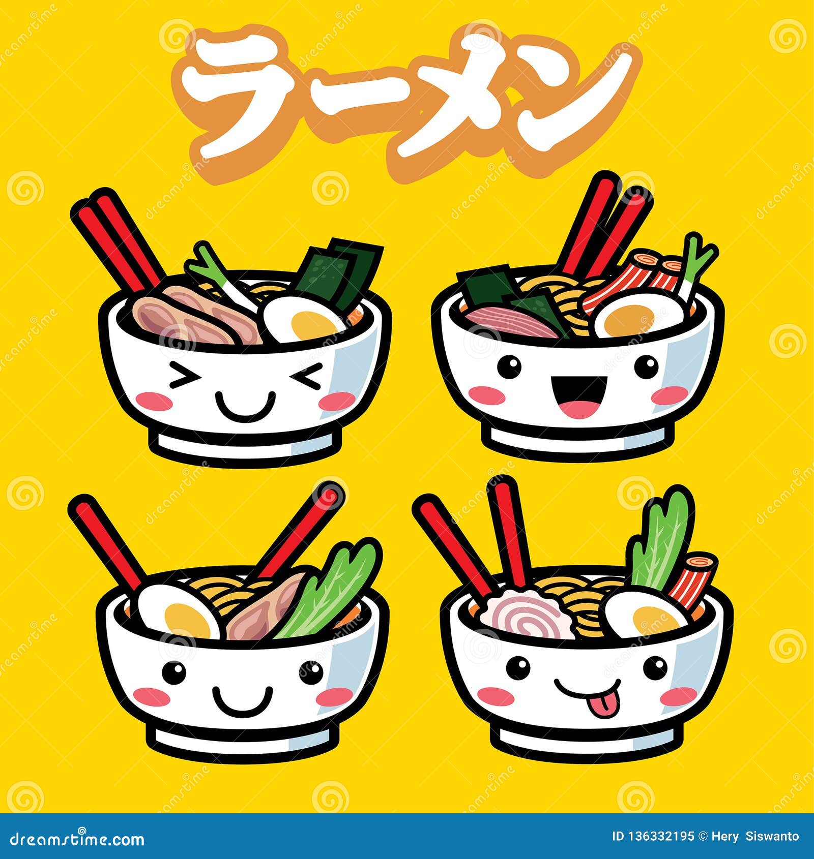 Ramen with Cute Cartoon Style Stock Vector - Illustration of cooking ...
