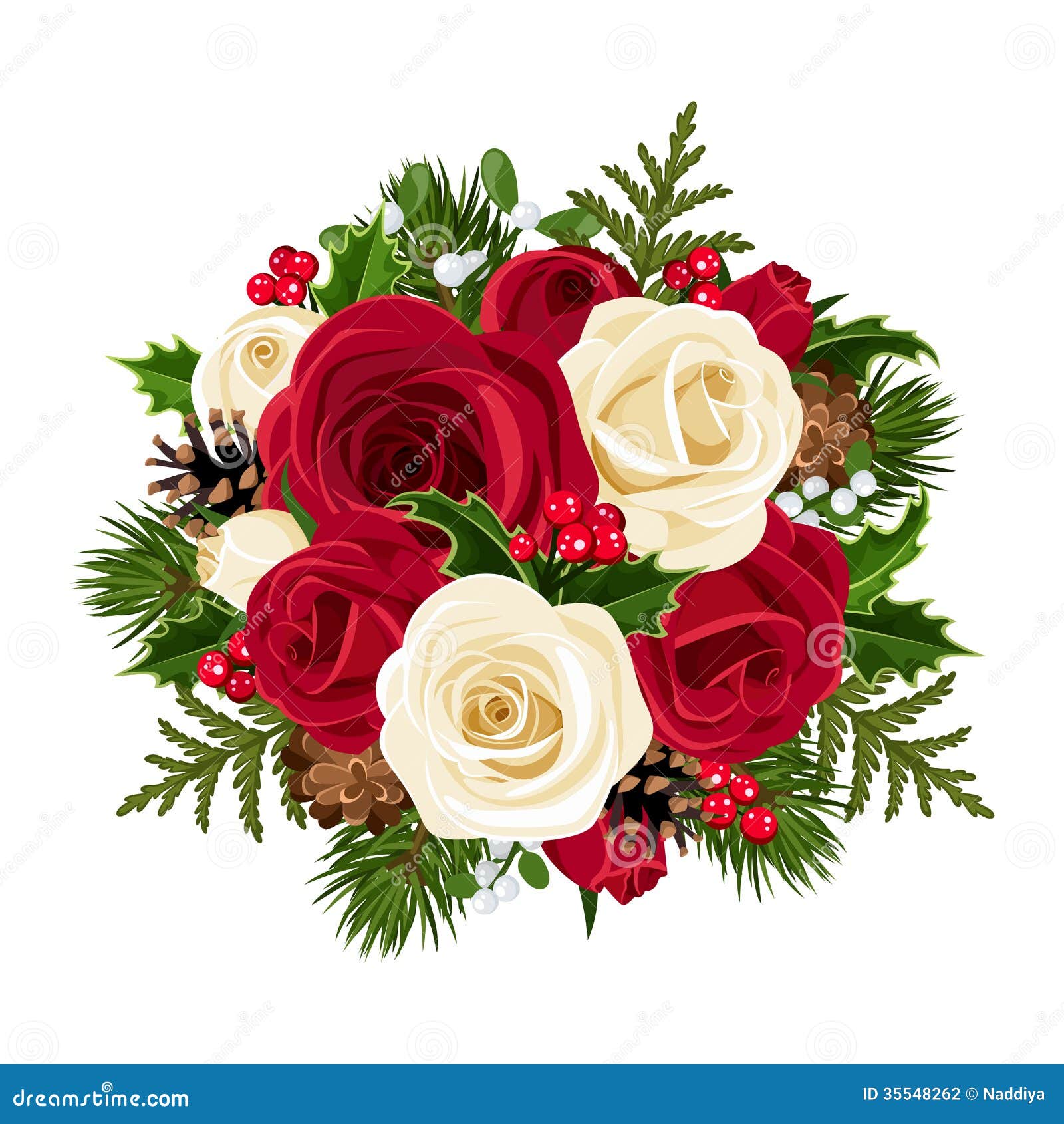 Ramo De La Navidad Con Las Rosas. Ilustración del Vector - Ilustración ...
