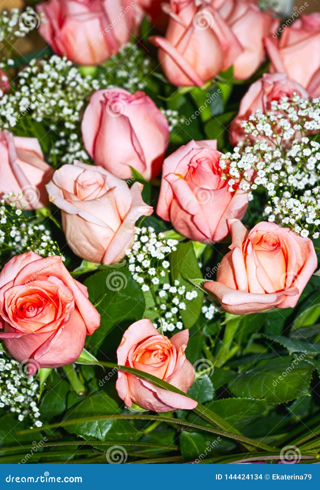 Ramo Grande De Rosas Rosadas Foto de archivo - Imagen de hoja, flor ...